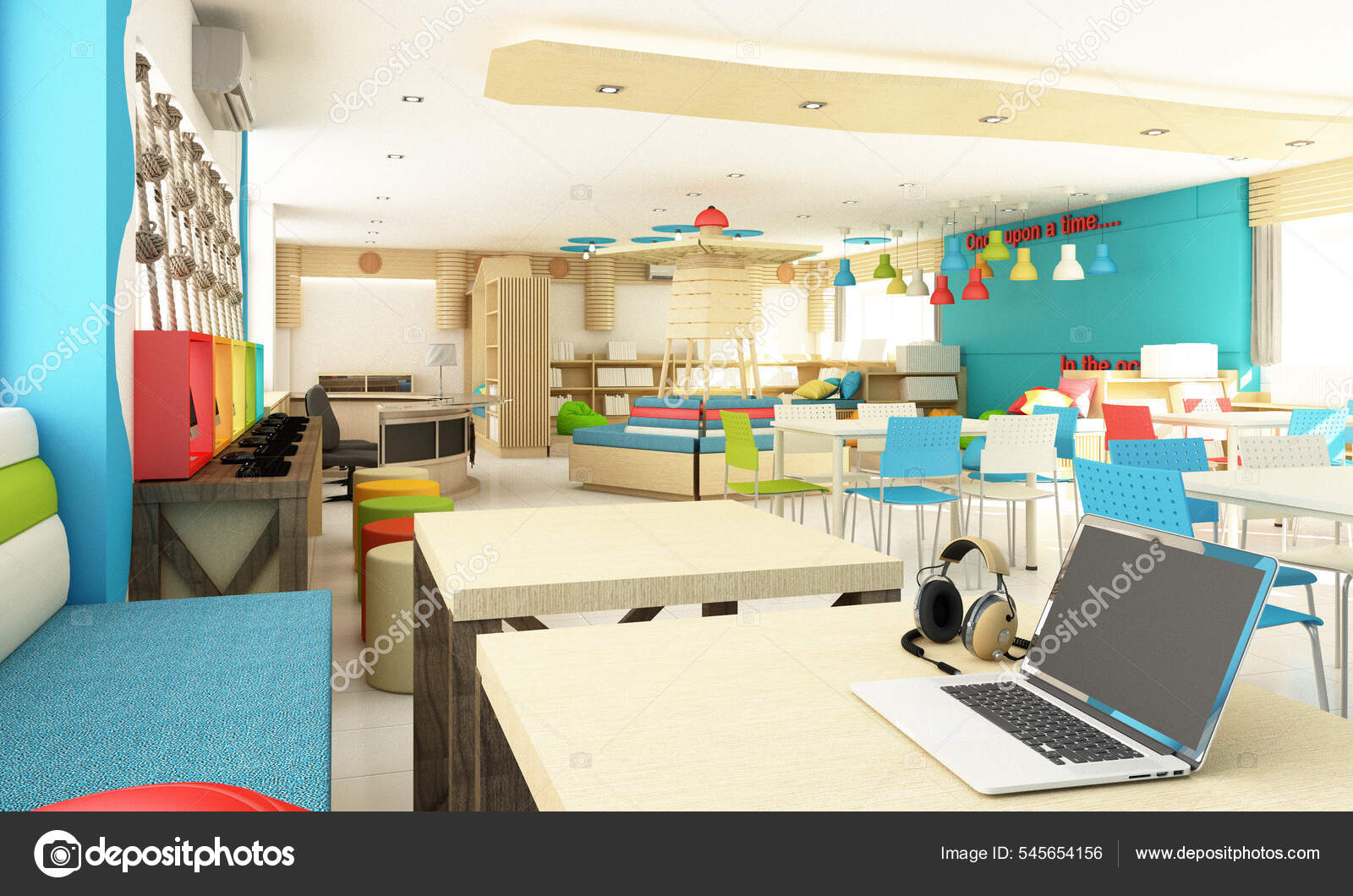 Kids School Library Interior Design Student Colourful Wood Fun Ocean ...