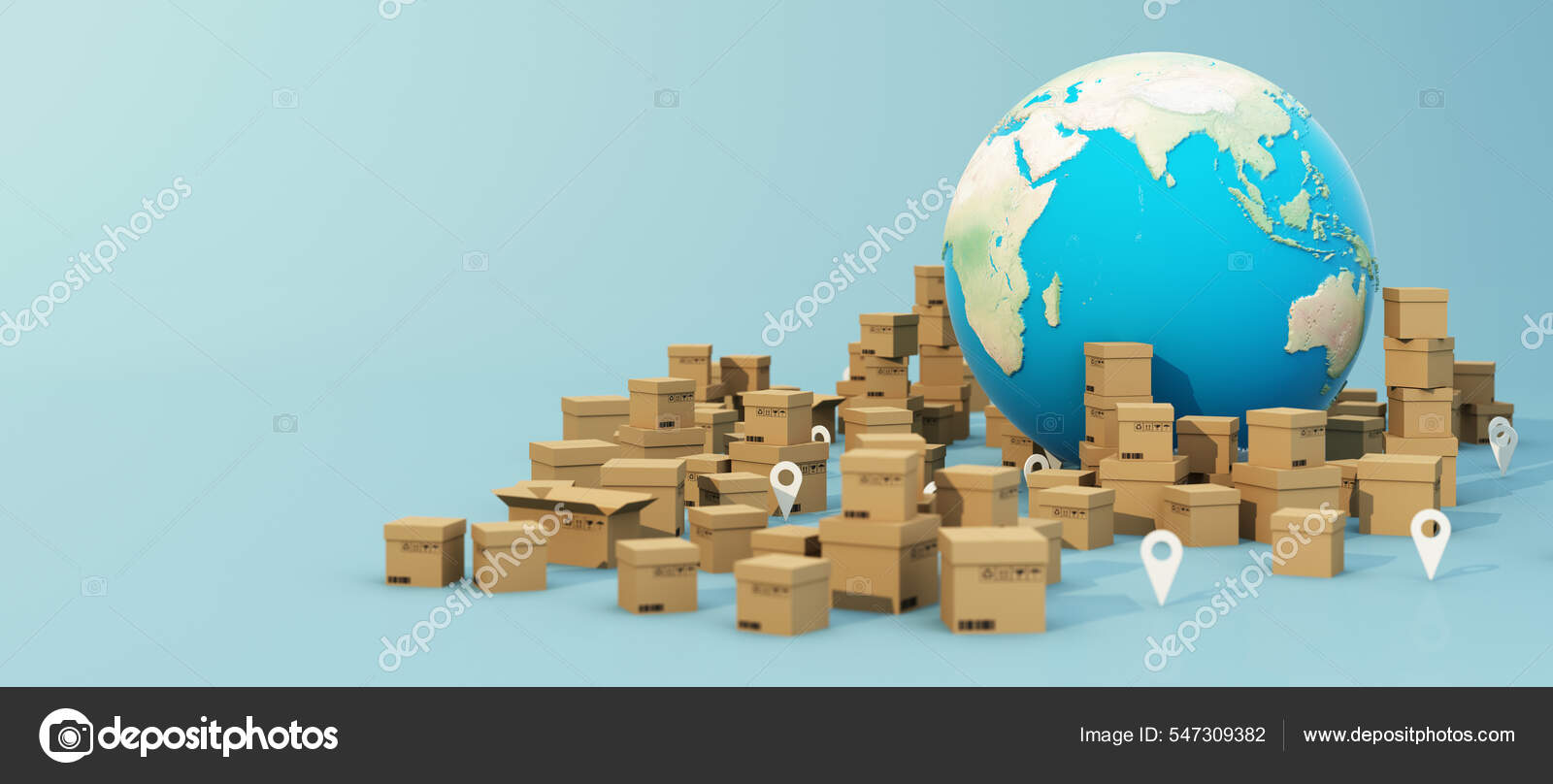 Earth World Map Surrounded Cardboard Boxes Paper Box Gps Location Stock ...