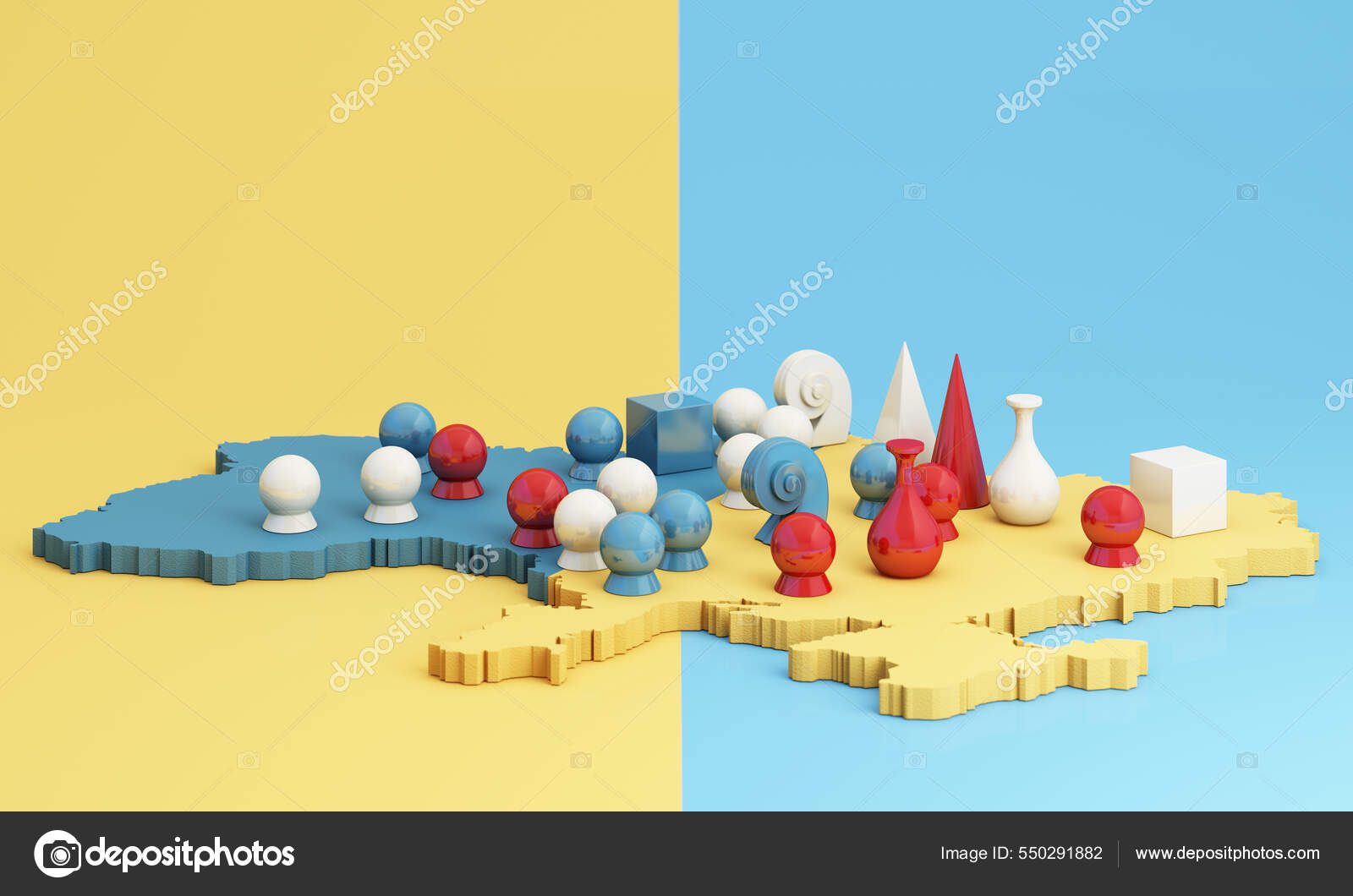 Walking Chess Board Maps Color Schemes Ukraine Russia Render Stock ...