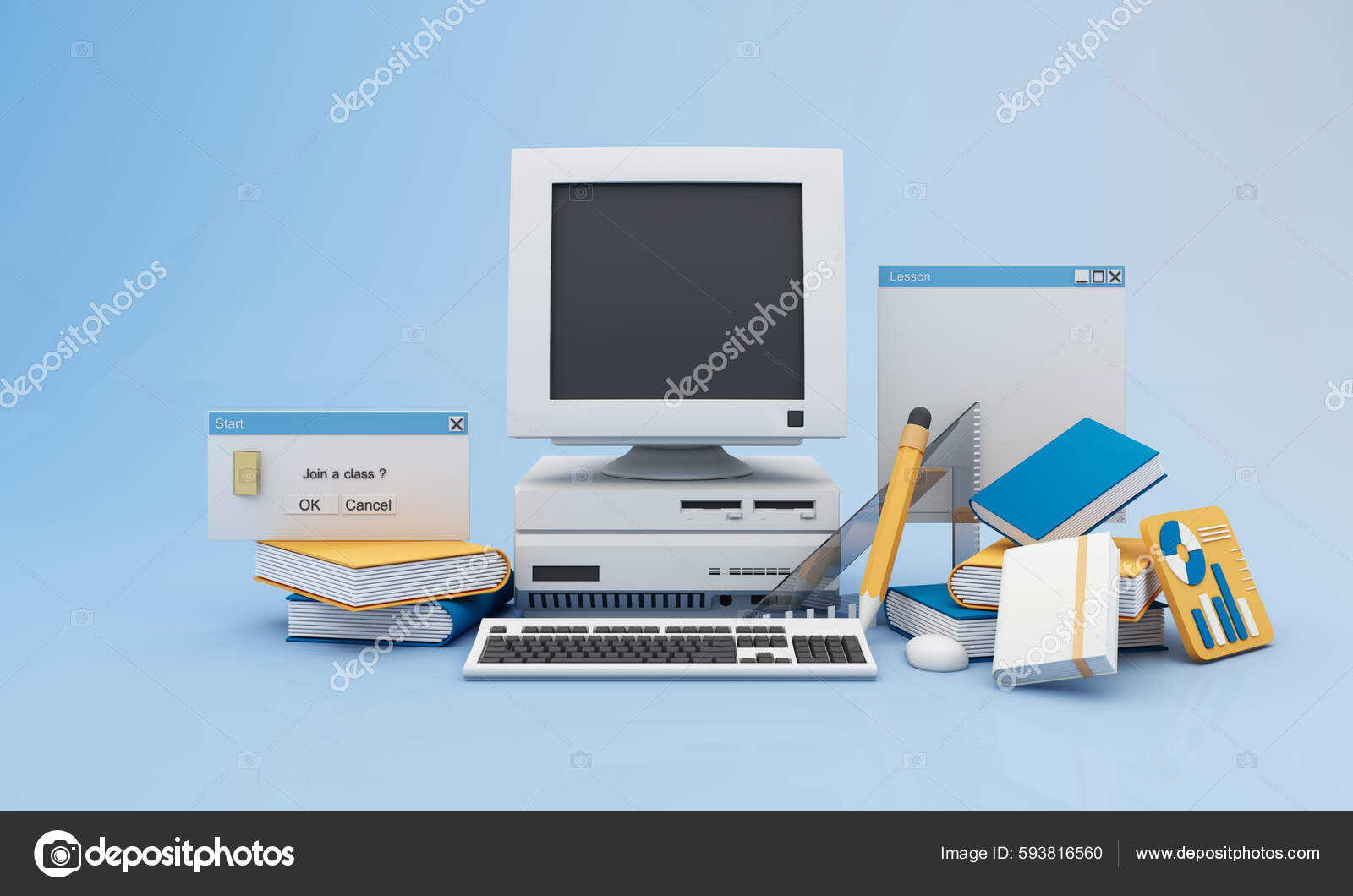 Back School Join Online Learning School Supplies Equipment Laptop ...