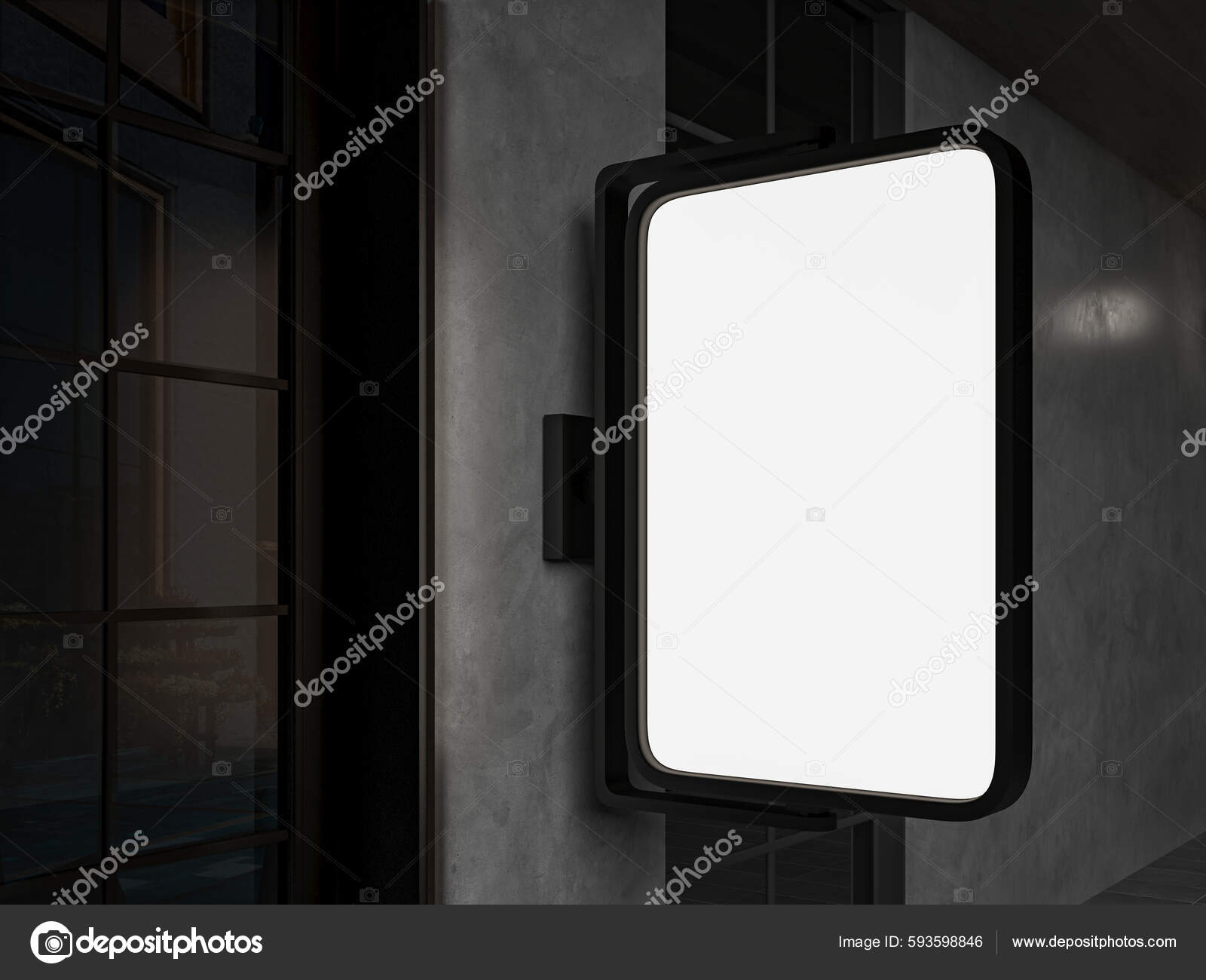 Rectangular Mockup Street Store Template Signboard Empty Concrete Wall ...