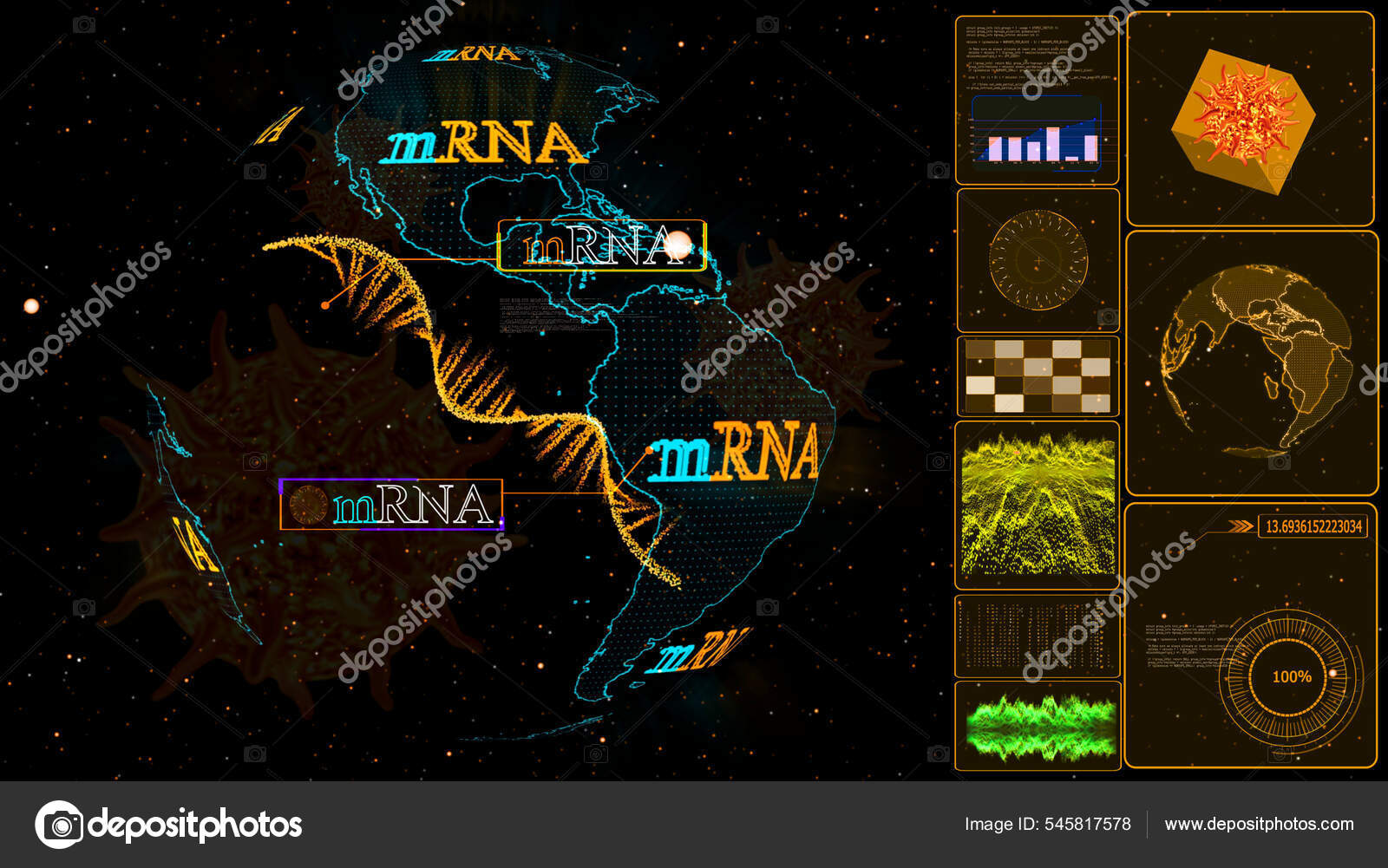 Vaccine Mrna Model Global Digital Computer Yellow Monitor Concept ...