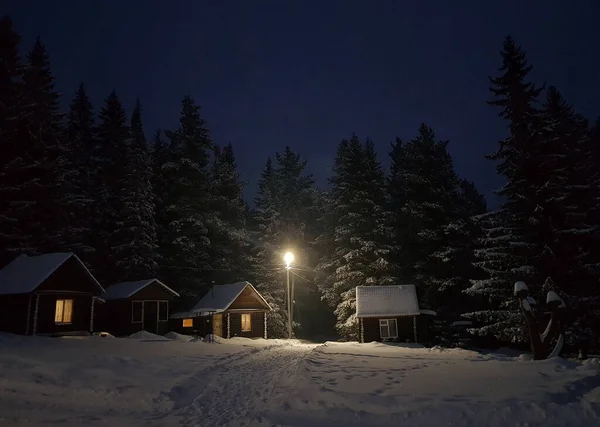 Snowy Cabin Night View Winter Cabin Night Stock Photos, Royalty Free