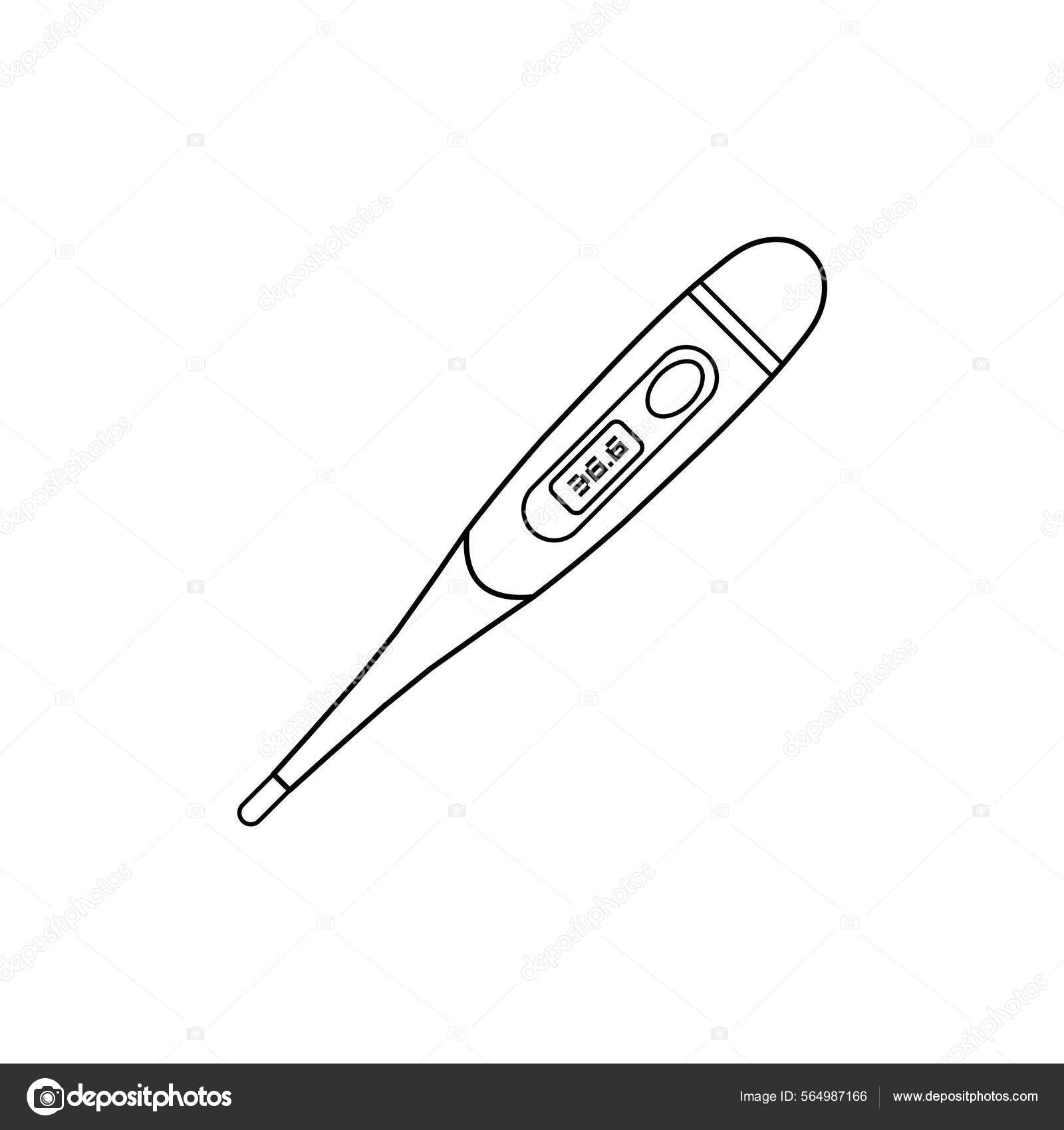 Digital Thermometer Outline Icon Illustration Isolated White Background ...