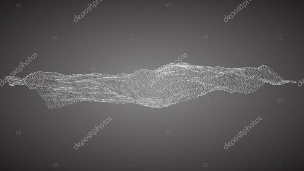 Ilustraci n enrojecida de terreno 3D con topolog a de malla de marco de alambre 2024