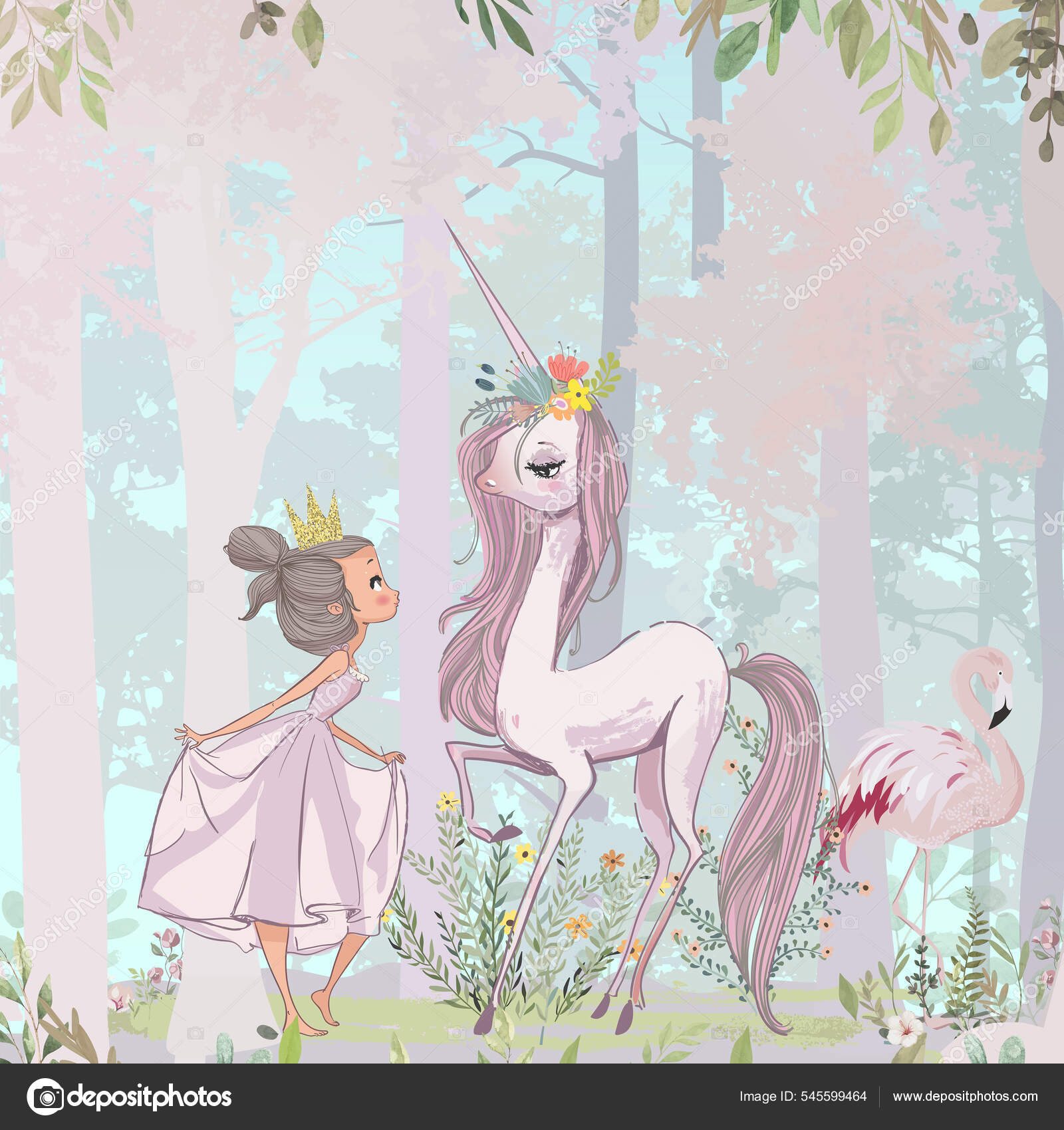 Princess Unicorn Pink Forest Background Flowers Cute Beautiful ...