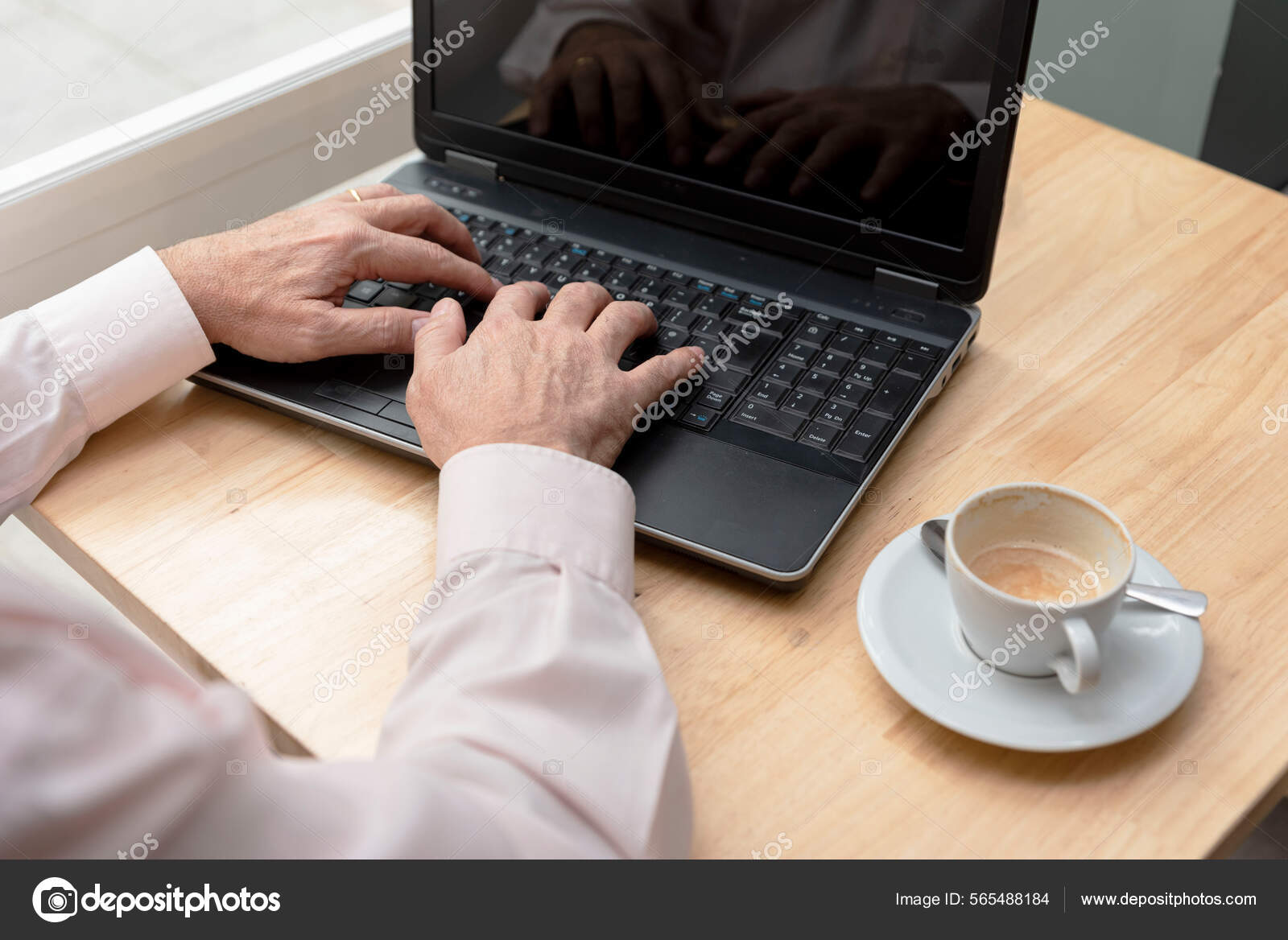 Hands Unrecognizable Older Man Typing Keyboard Laptop Cup Coffee Table ... Hands Unrecognizable Older Man Typing Keyboard Laptop Cup Coffee Table ...