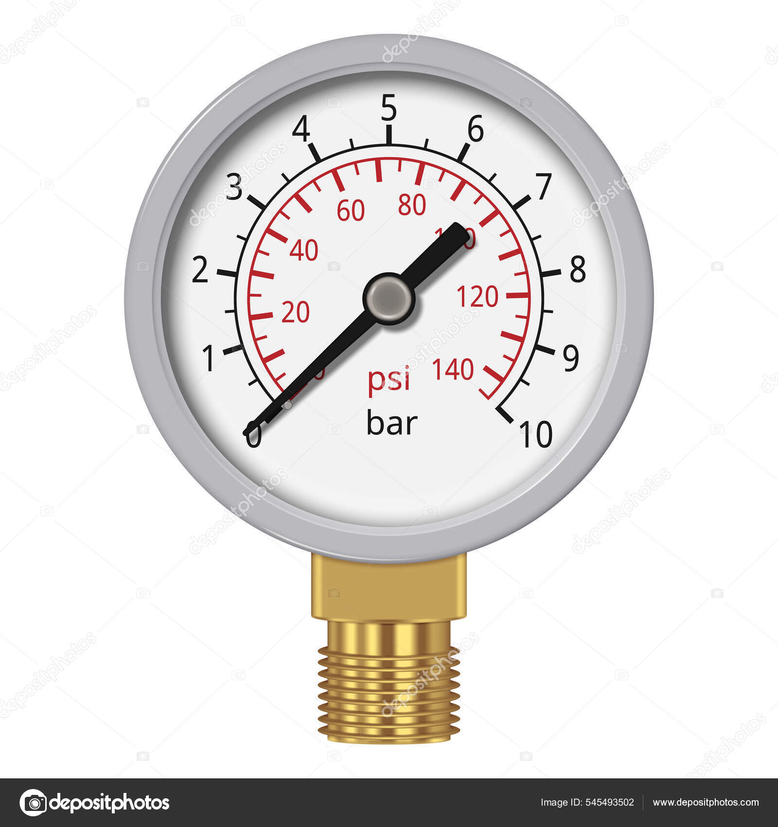 Manómetro Realista Con Ajuste Latón Aislado Sobre Fondo Blanco ...
