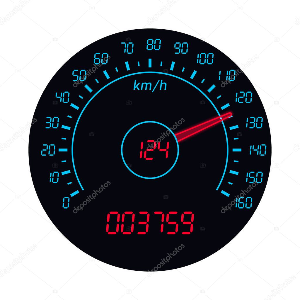 Veloc metro abstracto en color oscuro con n meros azules y flecha roja sobre fondo blanco ...