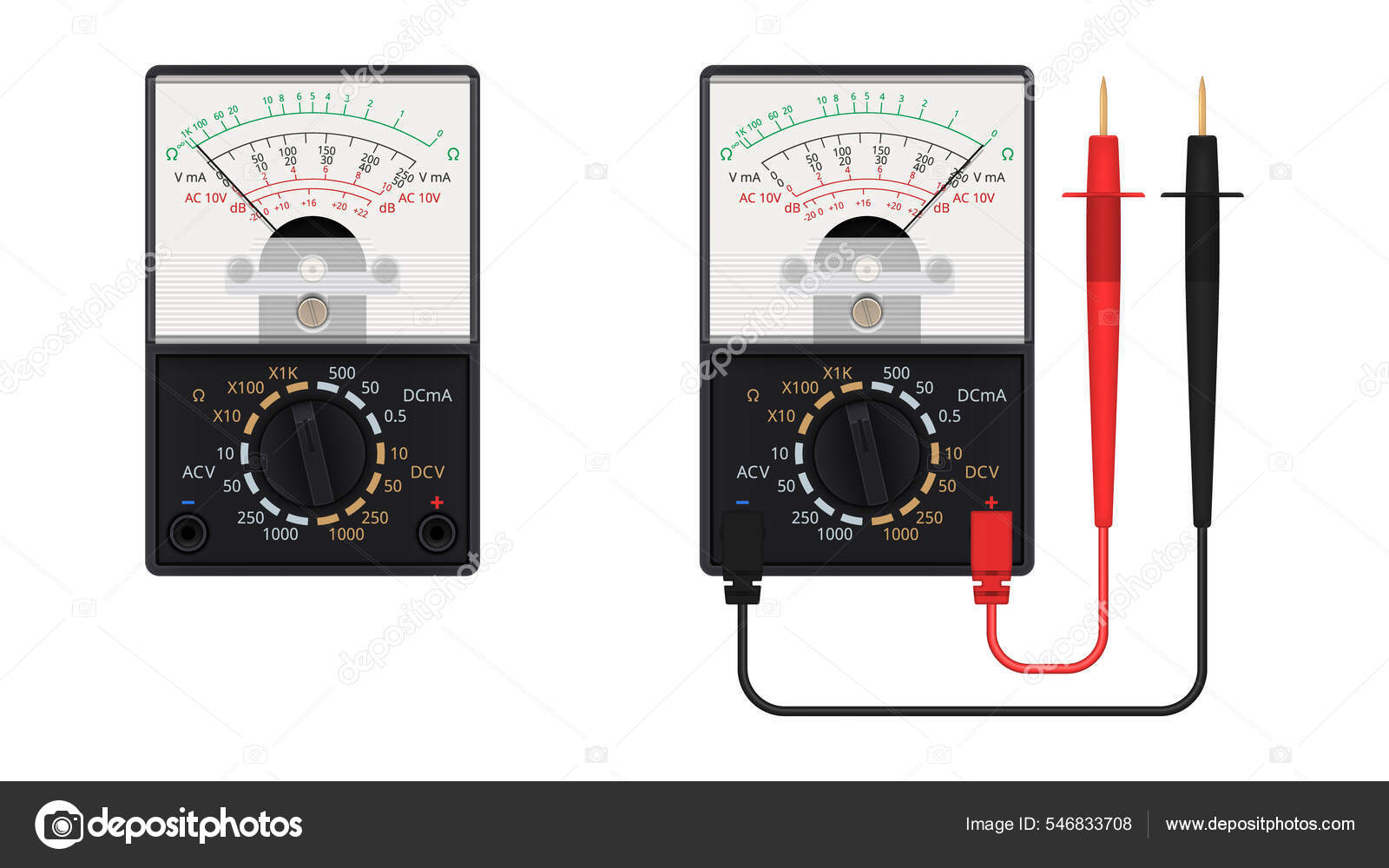 Realistic Pointer Multimeter Set Probes Instrument Measuring Voltage ...