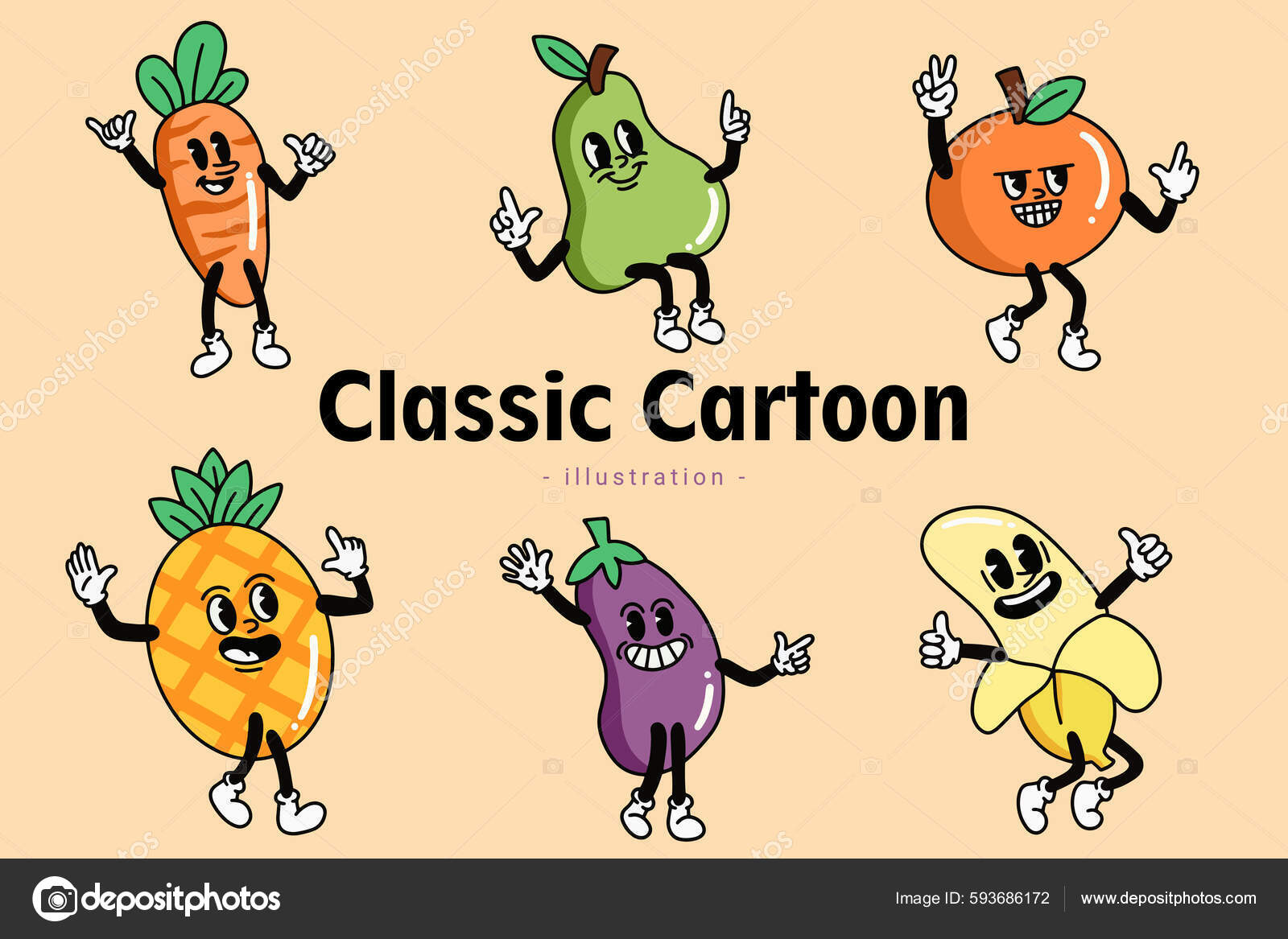 Set Cute Classic Vintage Cartoon Comic Emotion Happy Face Expression ...