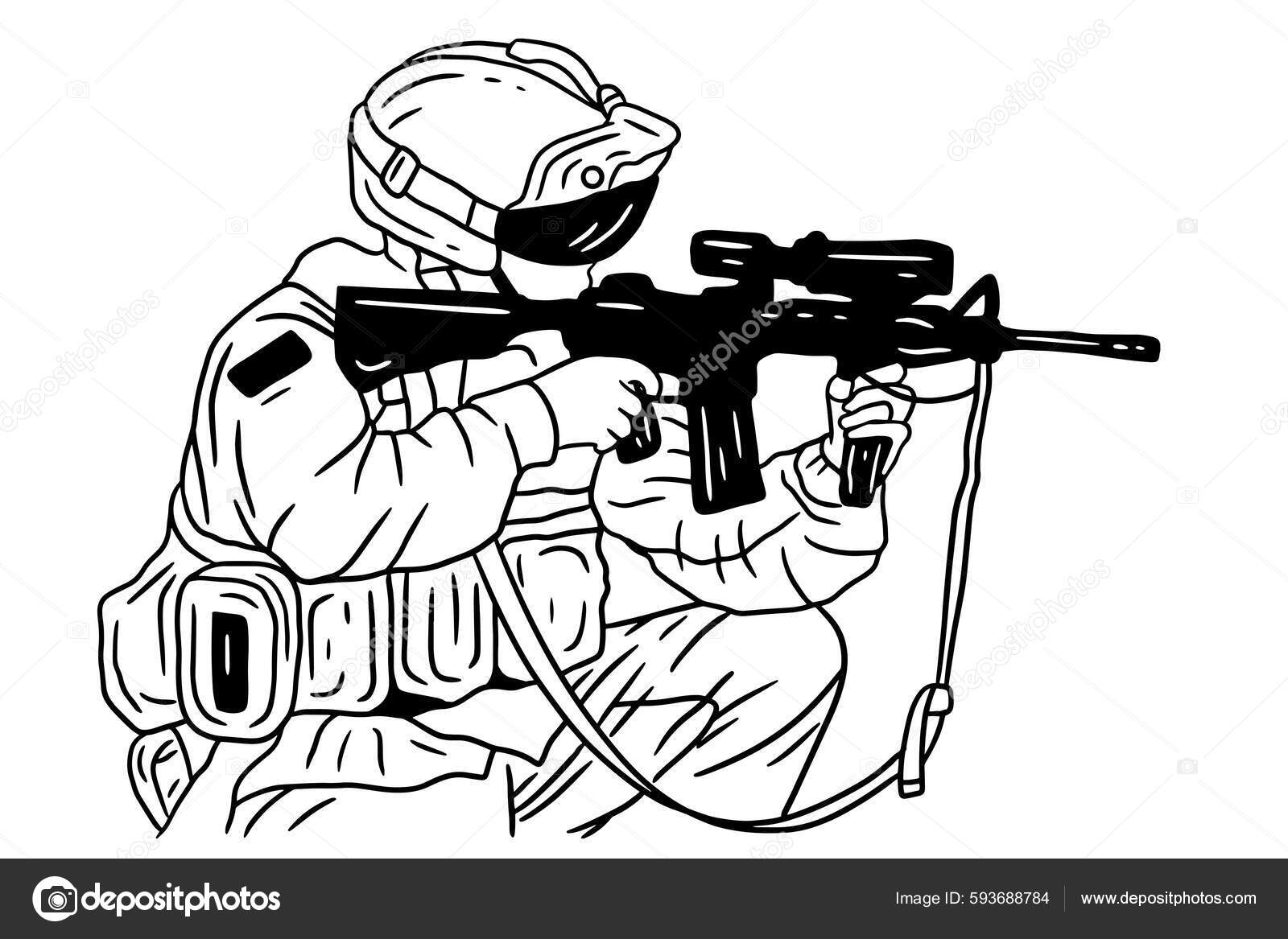 Army Military Troops Sniper Stop War Line Art Illustration Stock Vector ...