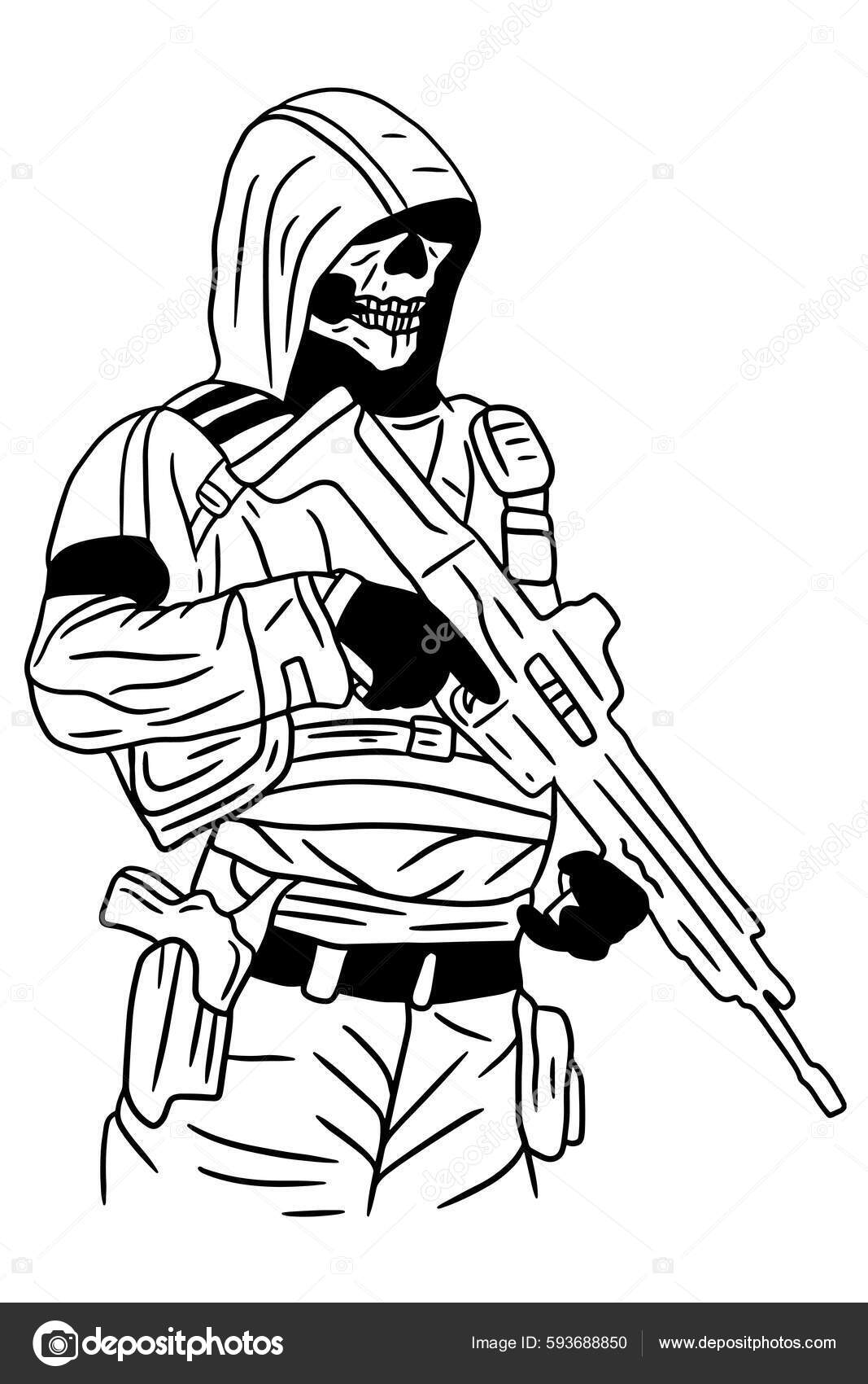 Army Military Troops Sniper Stop War Line Art Illustration Stock Vector ...