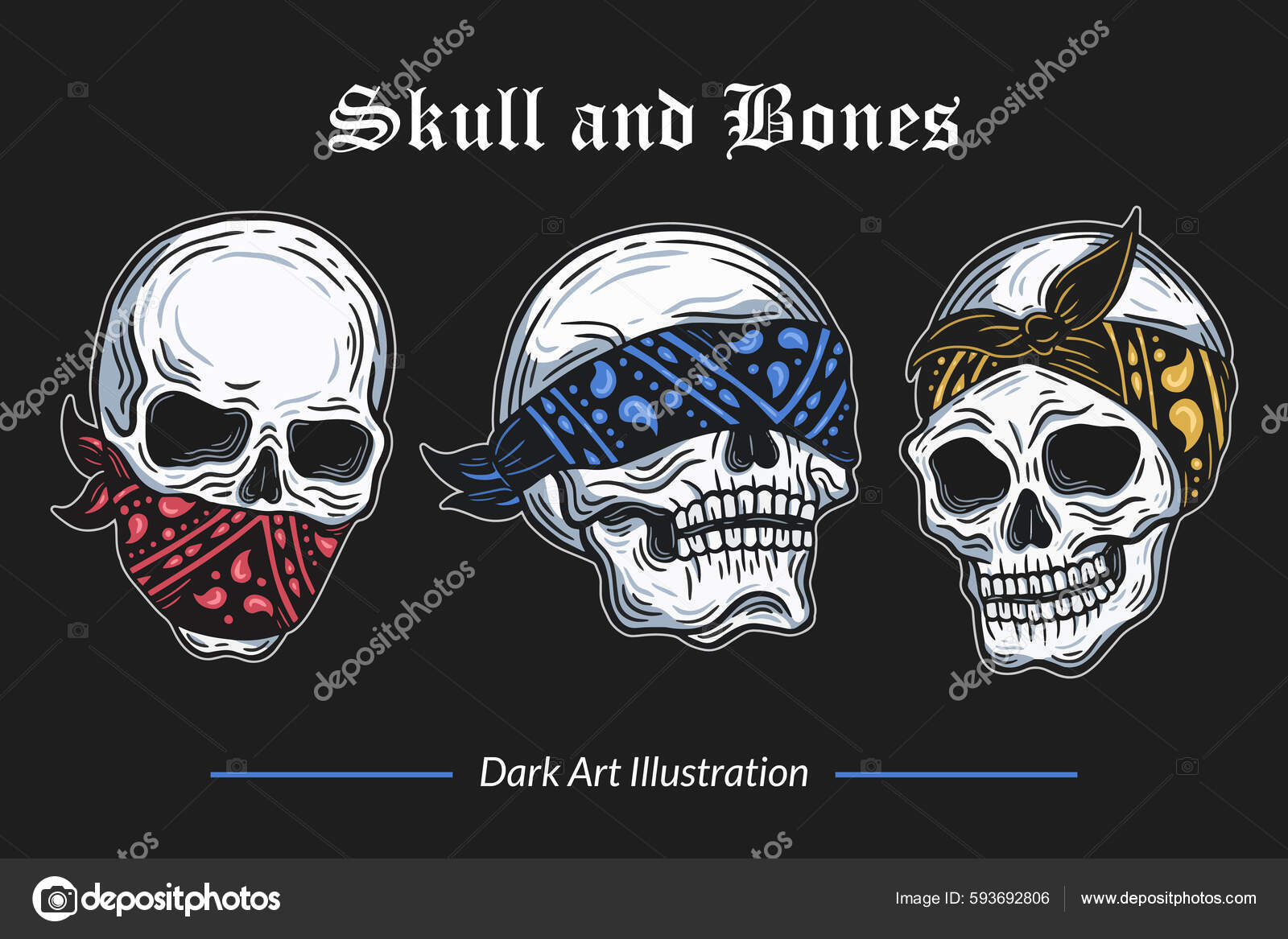 Set Dark Art Skull Head Bones Horror Vintage Collection Tattoo Vector ...