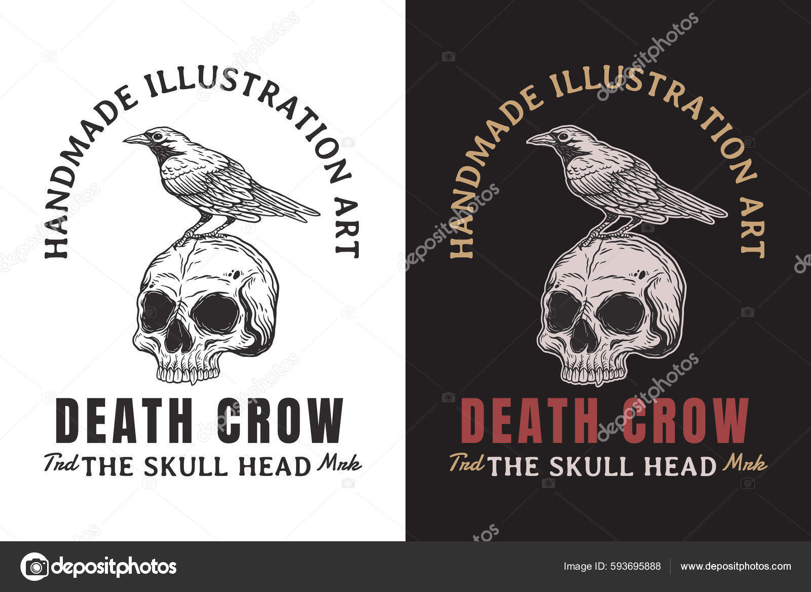 Set Skull Crow Raven Dark Illustration Beast Skull Bones Head Stock ...