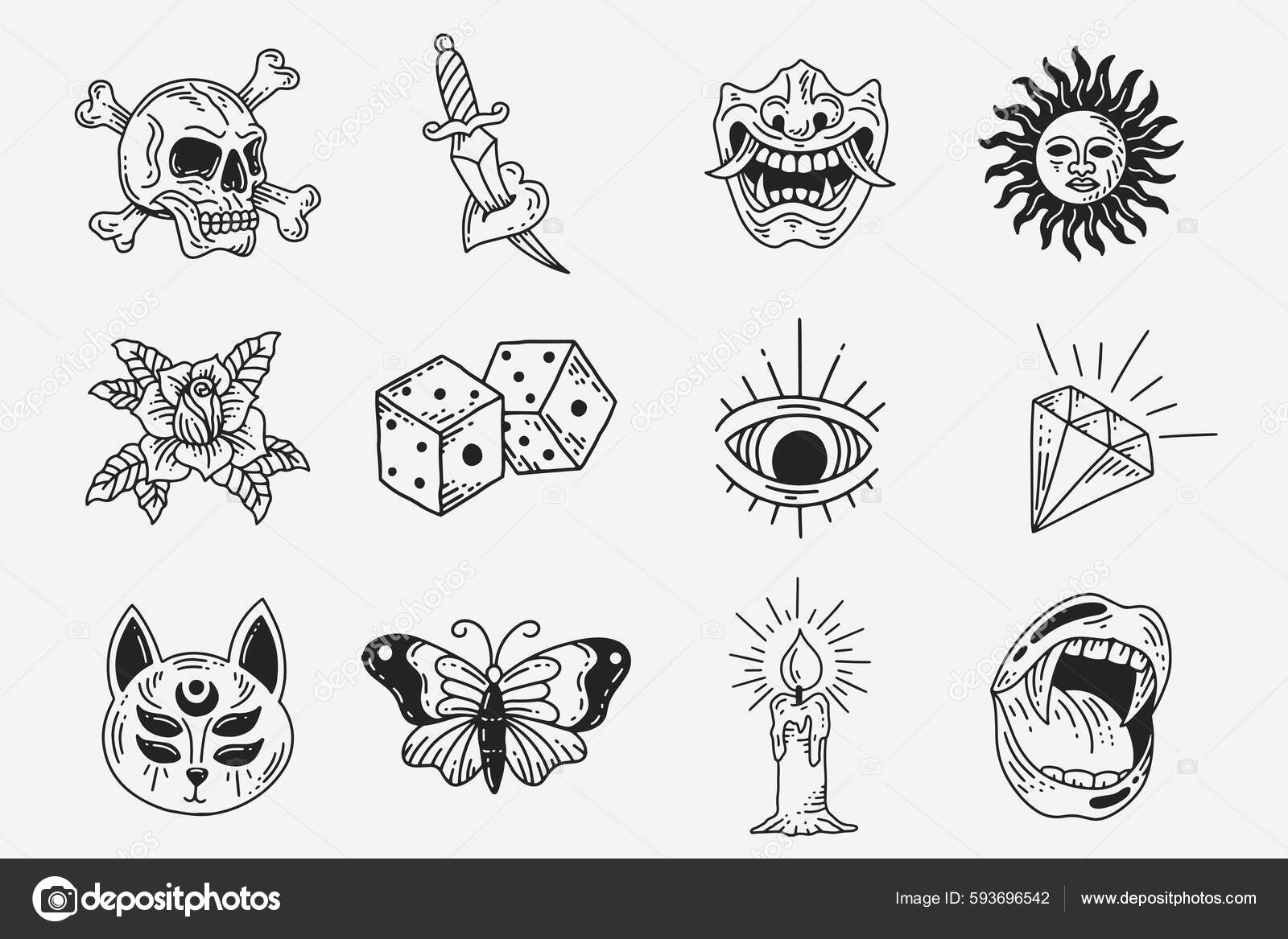 Set Collection Mystical Celestial Dark Holy Simple Minimalism Tattoo ...