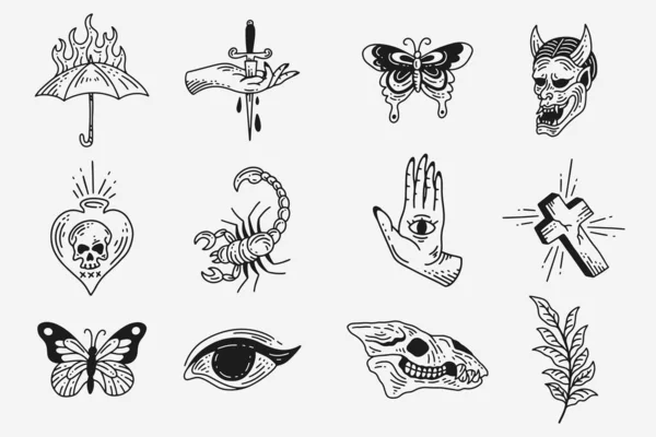 Set Collection Mystical Celestial Dark Holy Simple Minimalism Tattoo ...