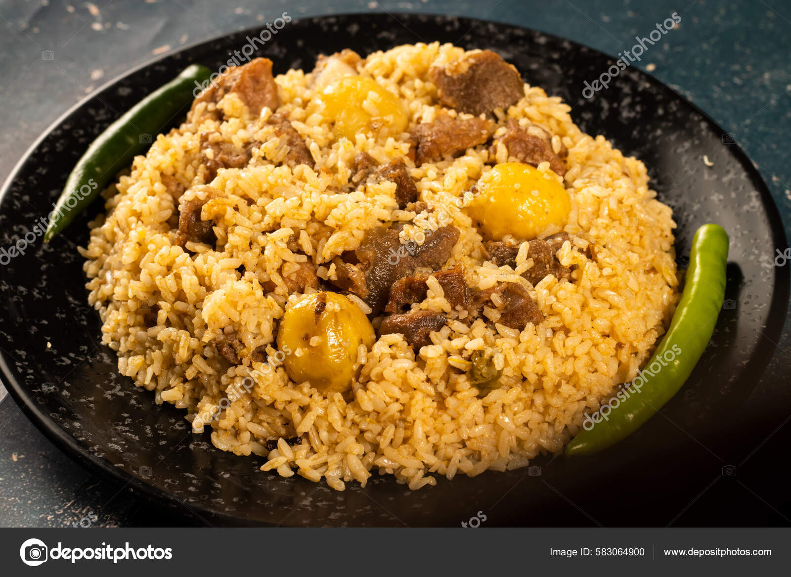 Spicy Beef Pulao Dish Isolated Marble Background Top View Beef Stock ...