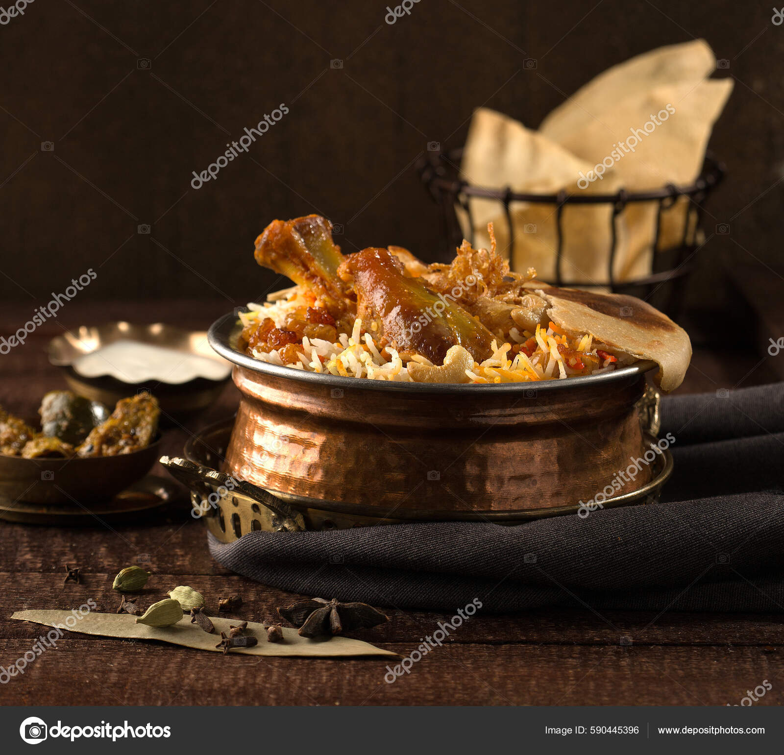 Chicken Biriyani Raita Pickle Served Golden Dish Isolated Dark ...