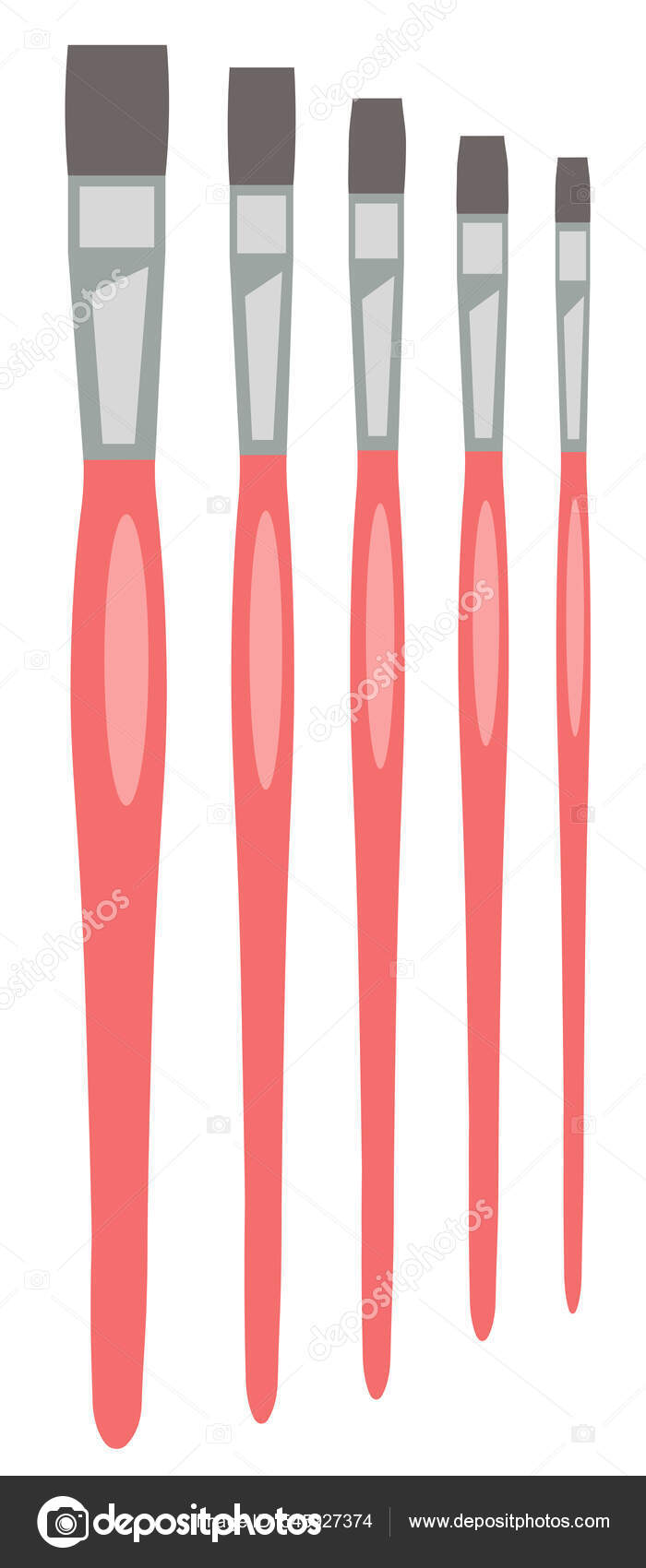 Vector Set Flat Red Paint Brushes Flat Style Collection Painting Stock ...