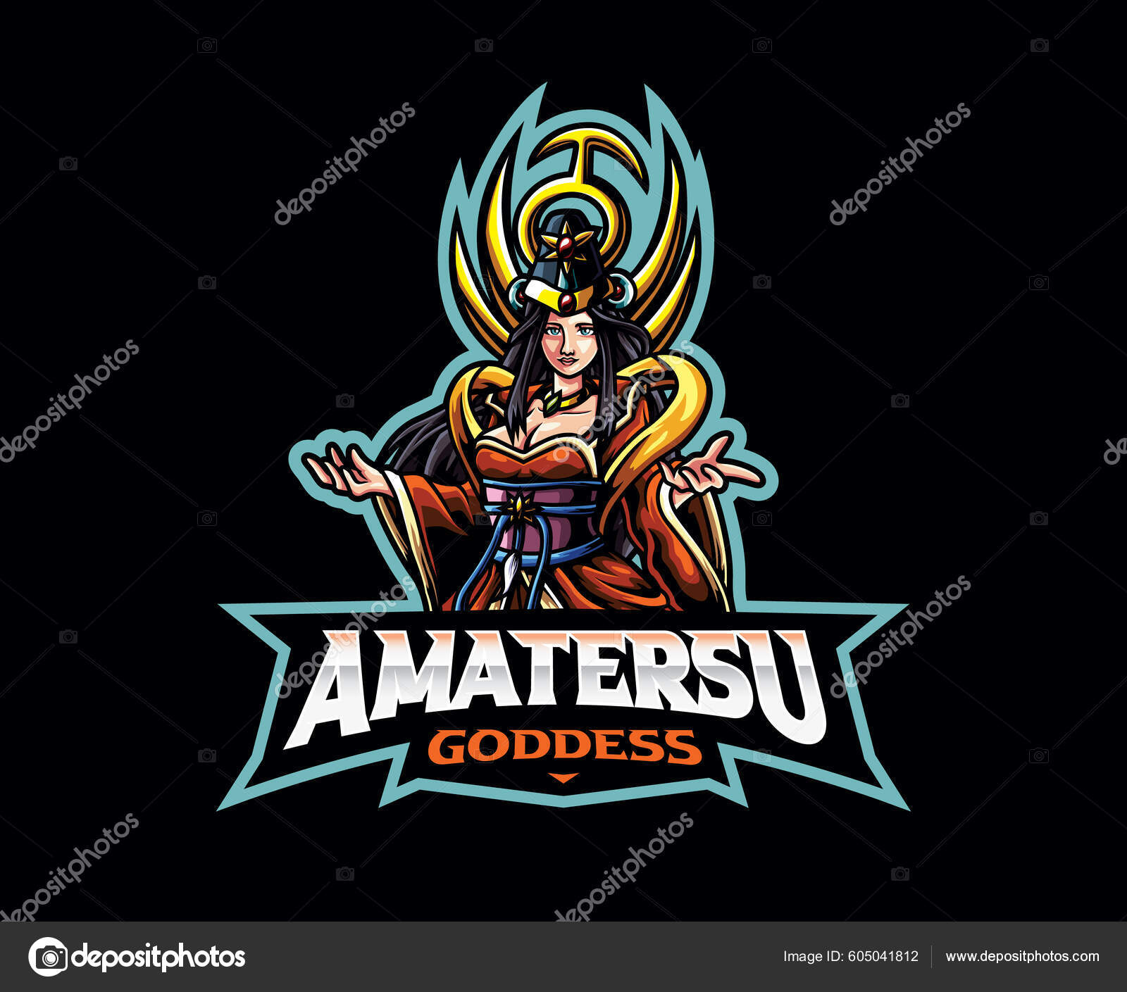 Amaterasu Mascot Logo Design Sun Goddess Vector Illustration Logo ...