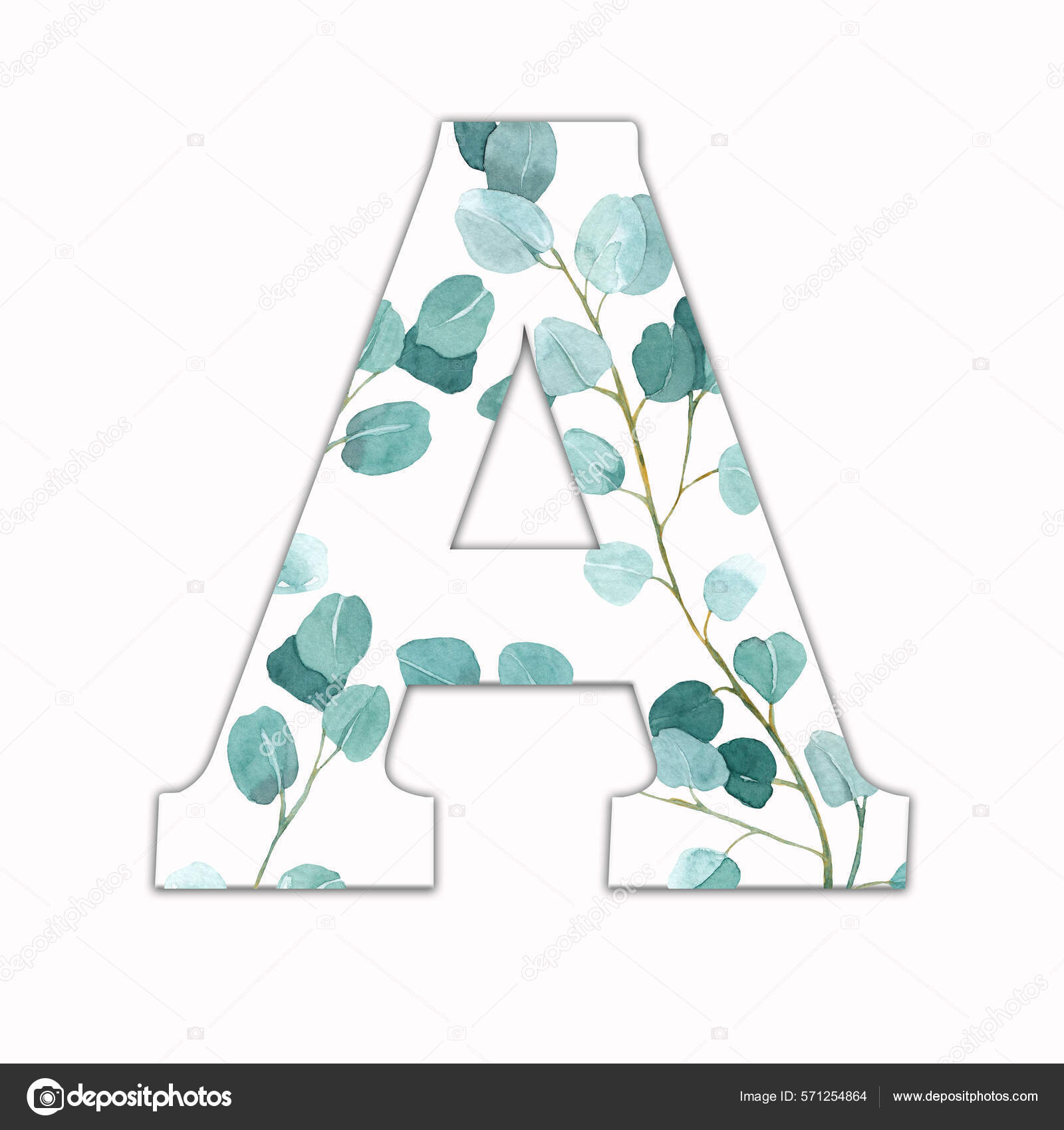 Capital Letter Decorated Green Leaves Letter English Alphabet Floral ...