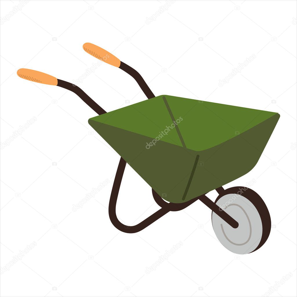 Carro de carretilla verde vacío en estilo plano: lindo símbolo de la herramienta de jardinería ...