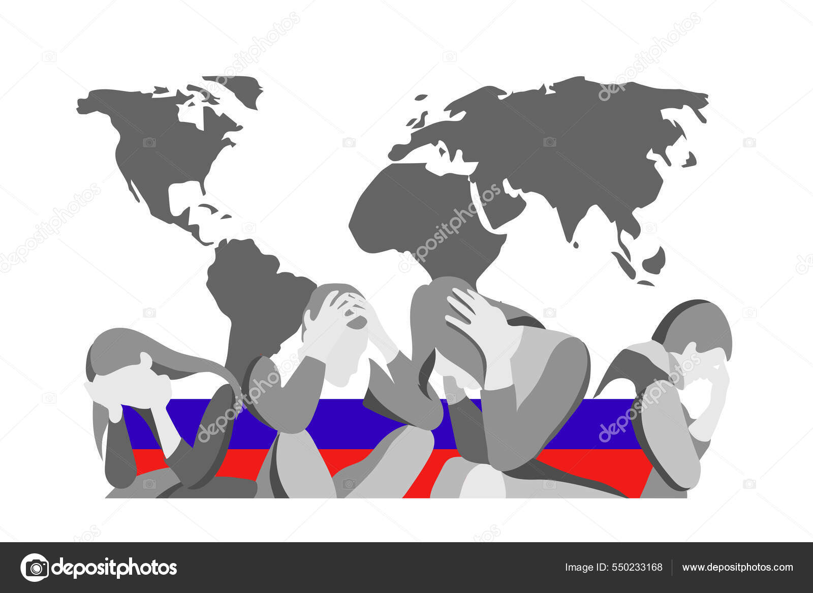 Vector Illustration People World Map Russian Flag Monochrome Color ...