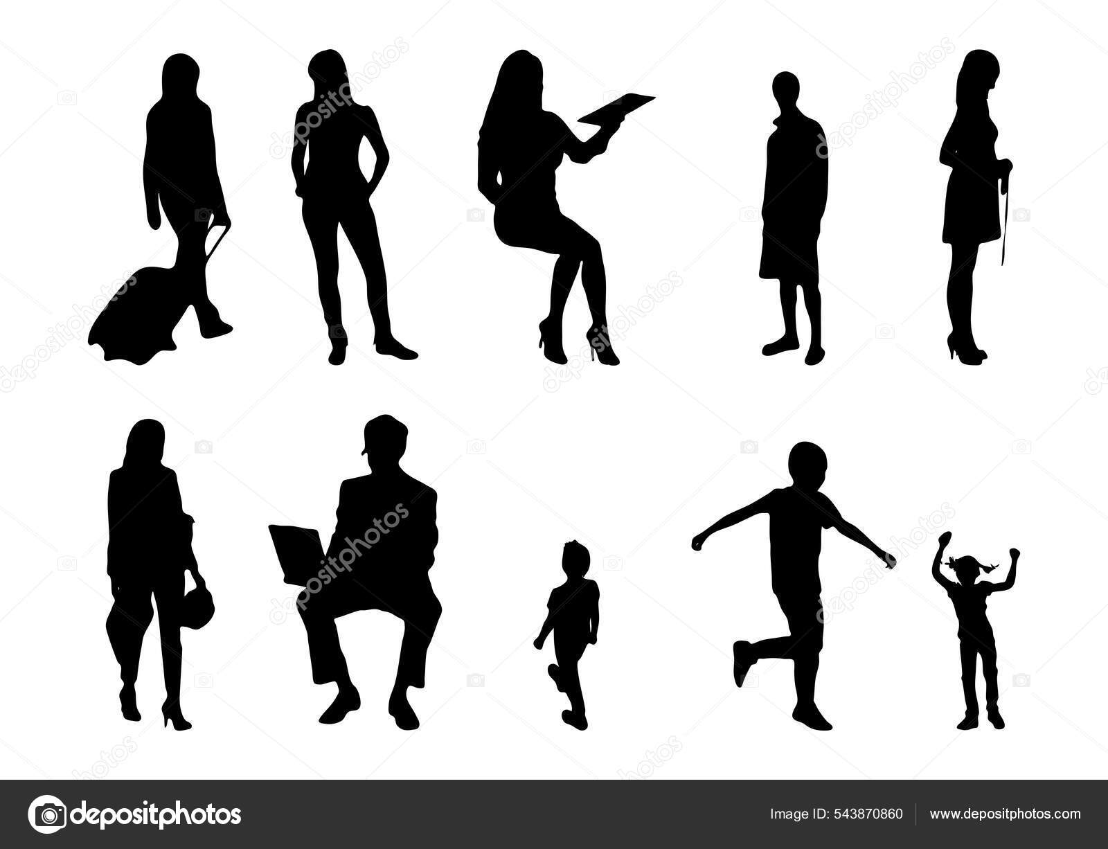 Vektorillustration Disposition Silhuetter Människor Contour Ritning ...