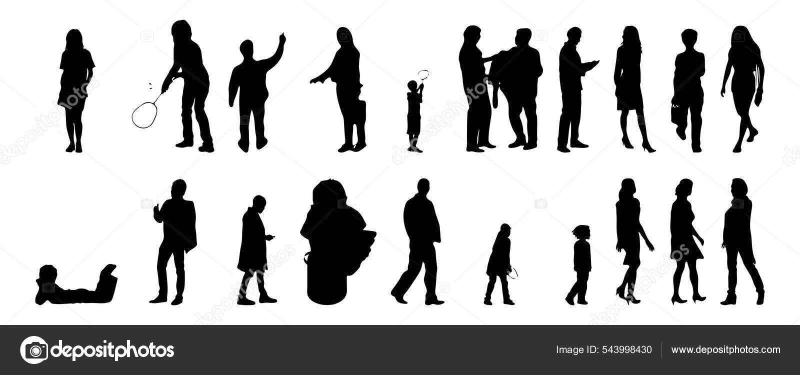 Vektorillustration Disposition Silhuetter Människor Contour Ritning ...