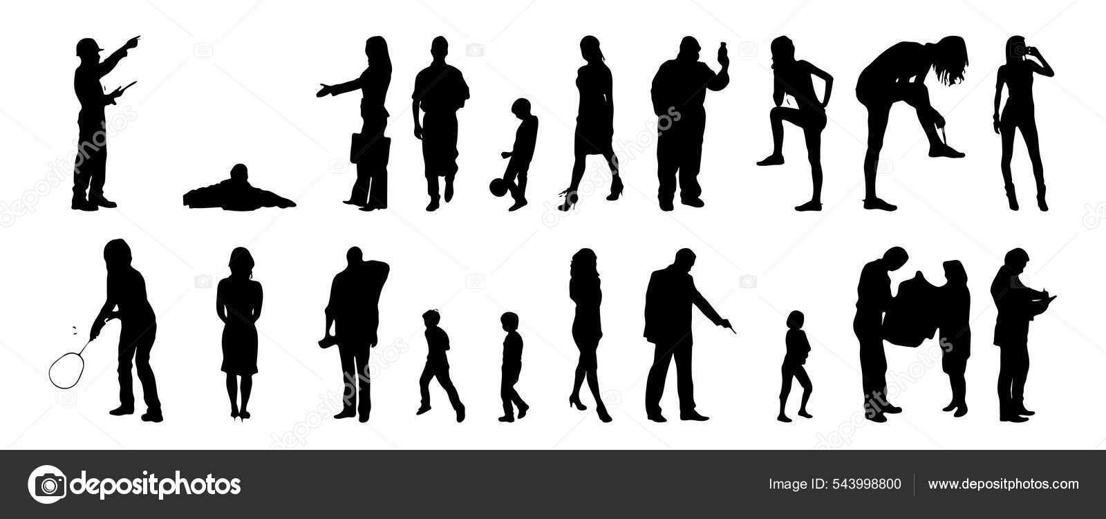 Vektorillustration Disposition Silhuetter Människor Contour Ritning ...