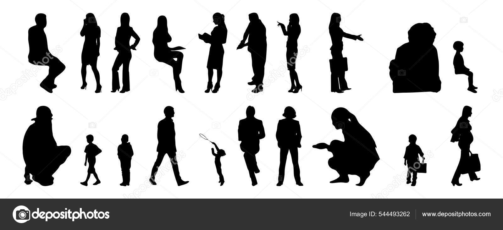 Vektor Silhuetter Disposition Silhuetter Människor Contour Ritning Människor Siluett Ikon ...
