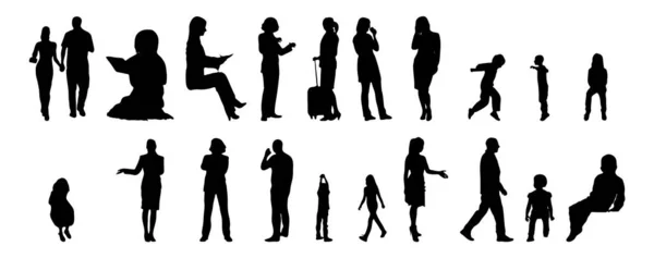 Vektor Silhuetter Disposition Silhuetter Människor Contour Ritning ...