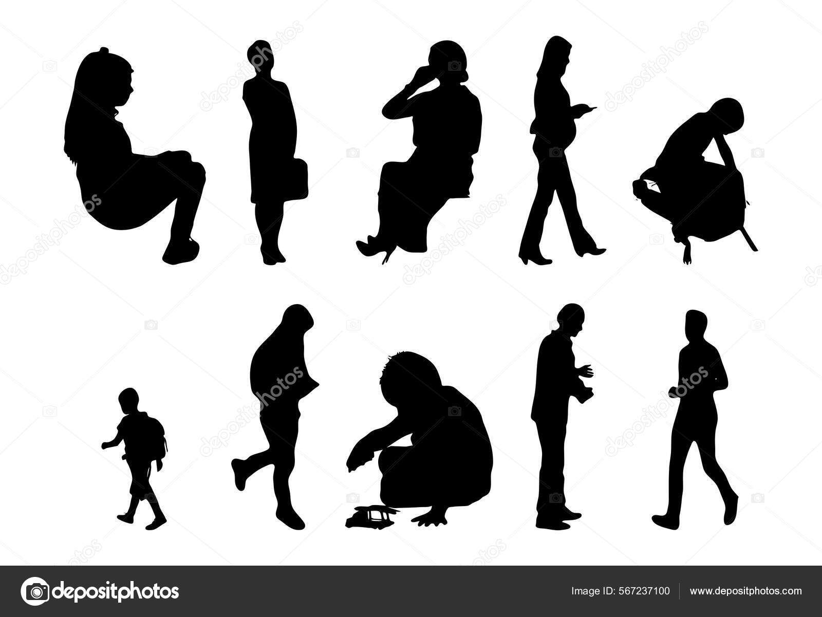 Vektor Silhuetter Disposition Silhuetter Människor Contour Ritning ...