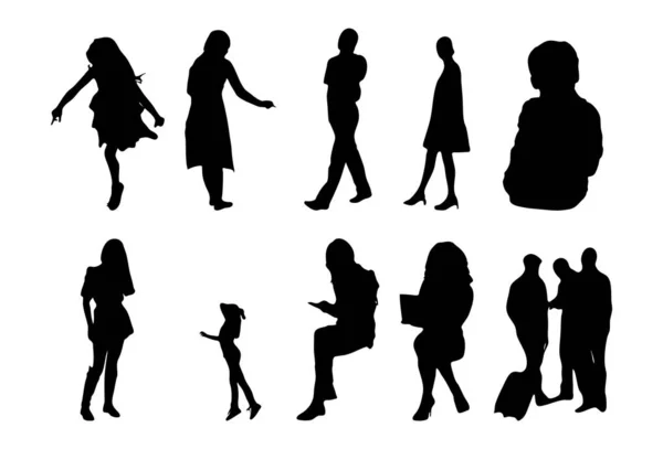 Vektor Silhuetter Disposition Silhuetter Människor Contour Ritning ...