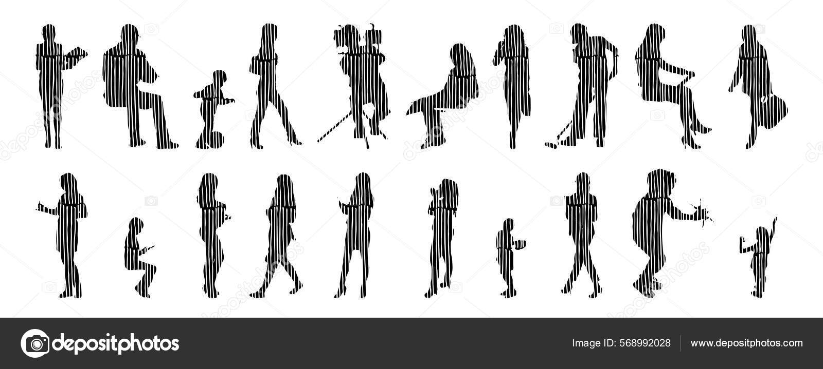 Ilustración Vectorial Esquema Siluetas Personas Dibujo Contorno Silueta ...