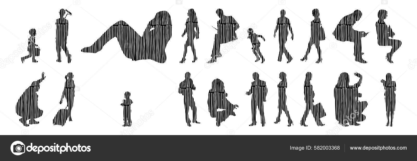 Vektor Silhuetter Disposition Silhuetter Människor Contour Ritning ...