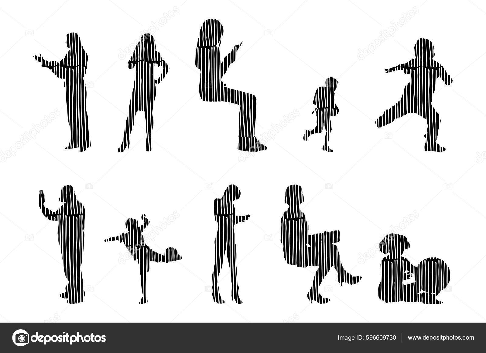 Vektor Silhuetter Disposition Silhuetter Människor Contour Ritning ...