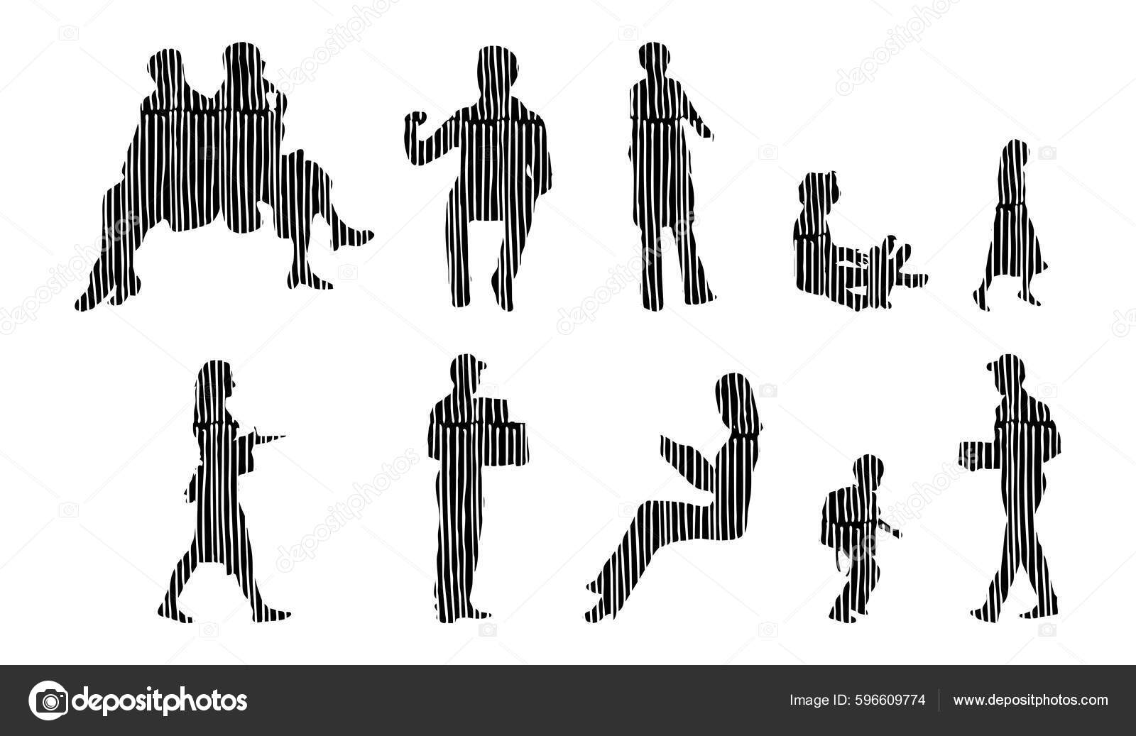 Vektor Silhuetter Disposition Silhuetter Människor Contour Ritning ...