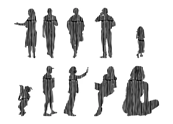 Vektor Sziluettek Vázlat Sziluettek Emberek Kontúr Rajz Emberek ...