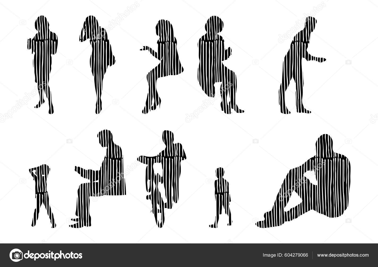 Vektorové Siluety Obrysové Siluety Lidí Obrysová Kresba Silueta Lidí ...