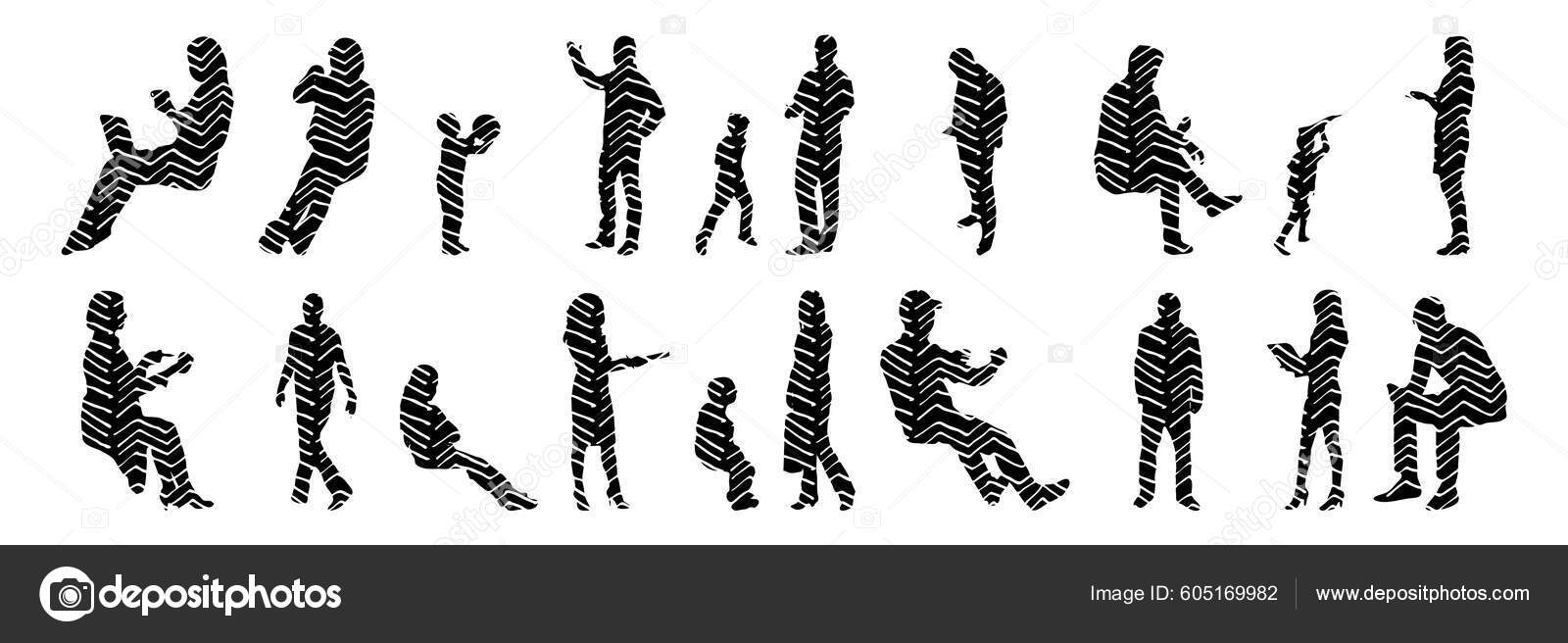 Vektor Silhuetter Disposition Silhuetter Människor Contour Ritning ...