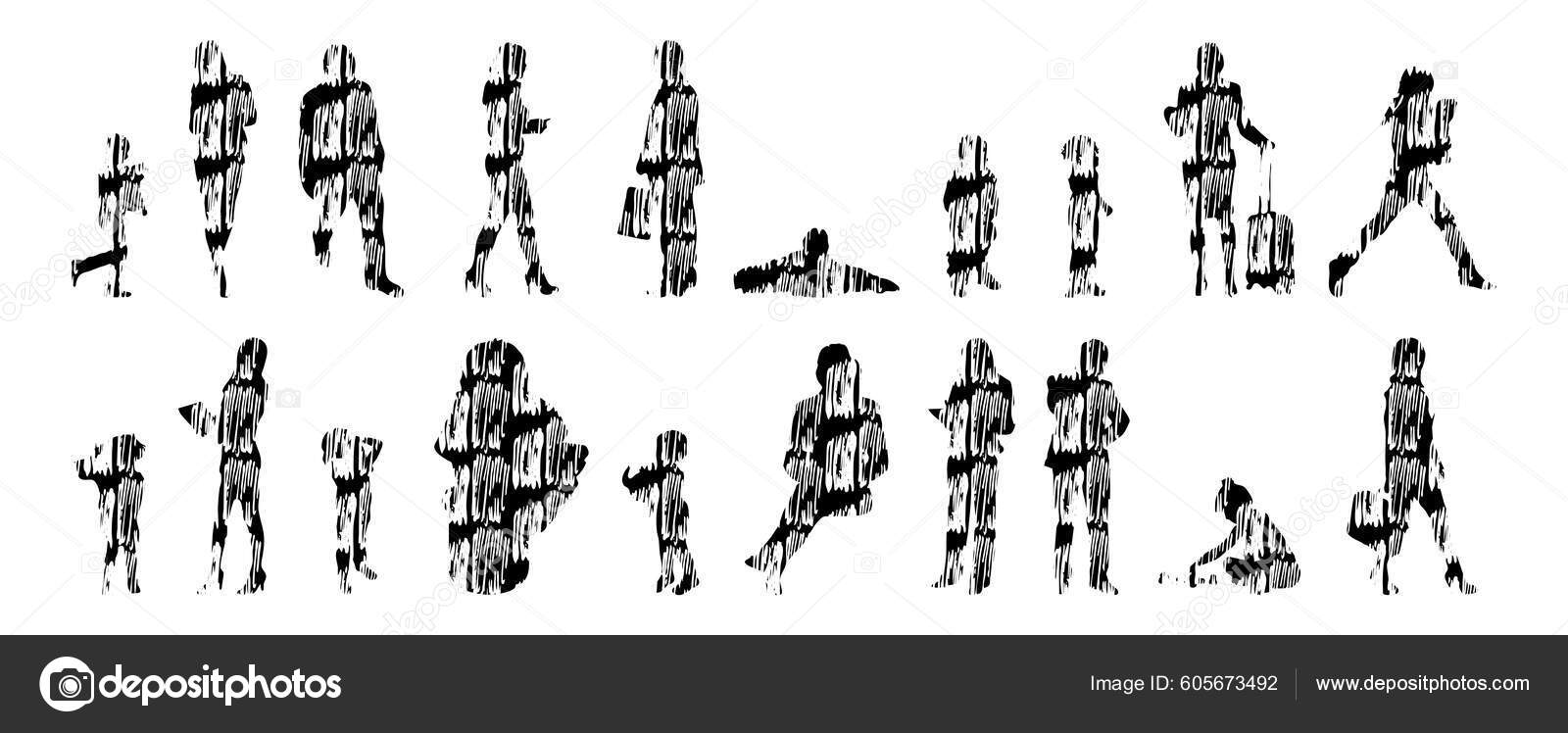 Vektor Silhuetter Disposition Silhuetter Människor Contour Ritning ...