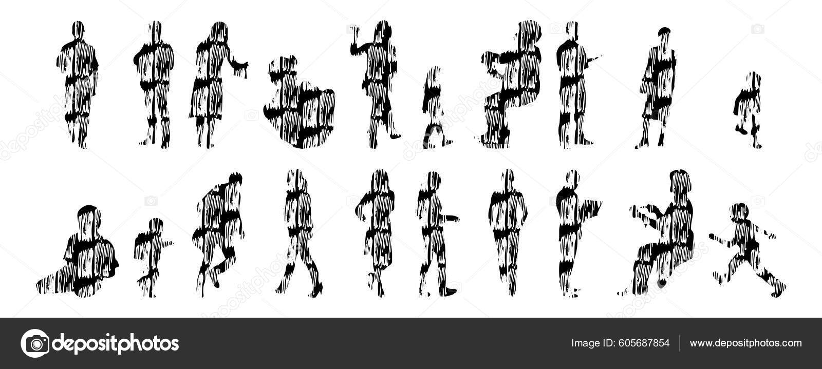 Vektor Silhuetter Disposition Silhuetter Människor Contour Ritning ...