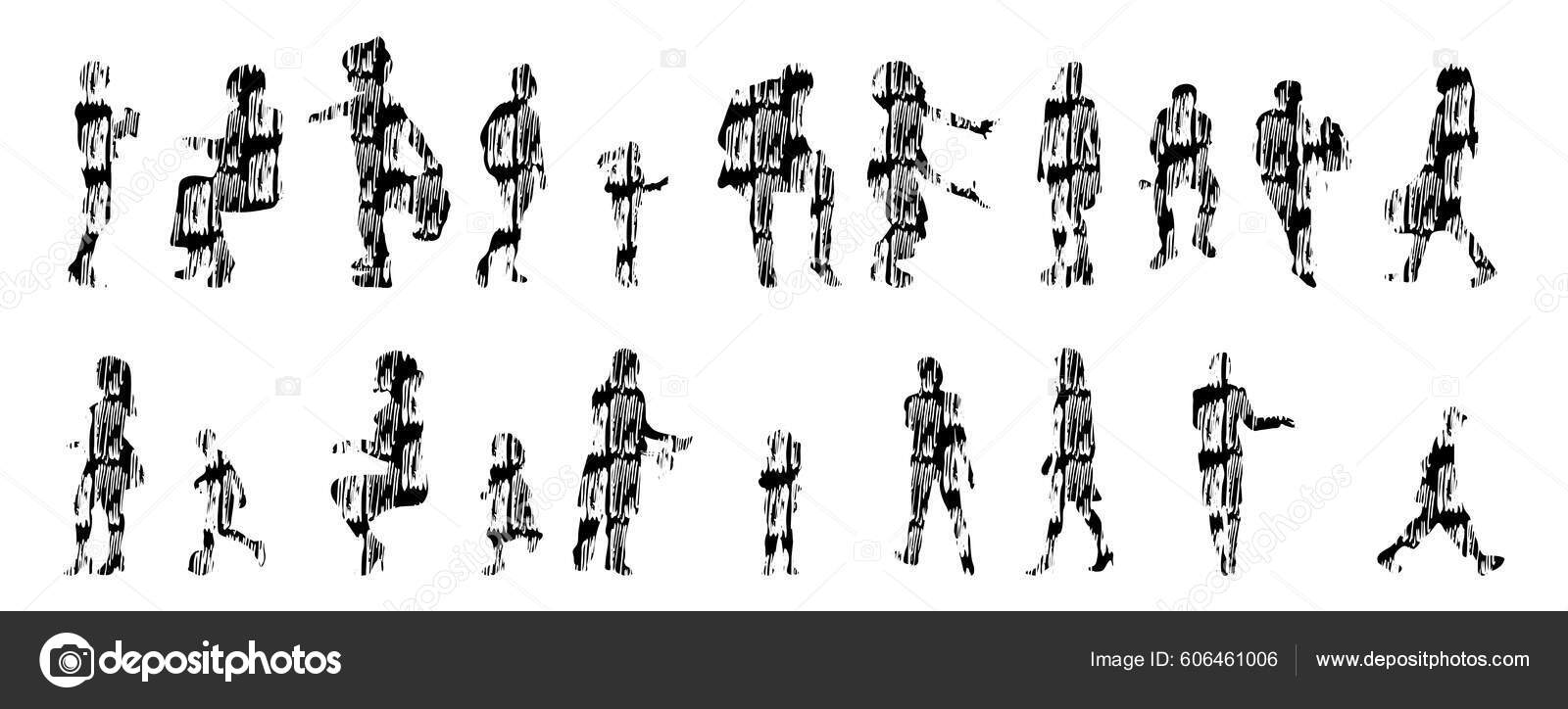 Vektor Silhuetter Disposition Silhuetter Människor Contour Ritning ...