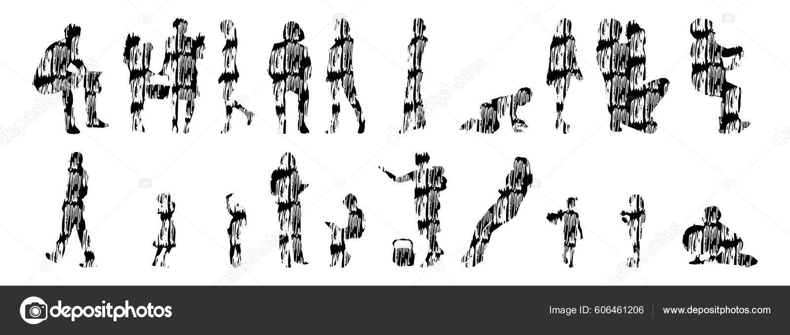 Vektor Silhuetter Disposition Silhuetter Människor Contour Ritning ...