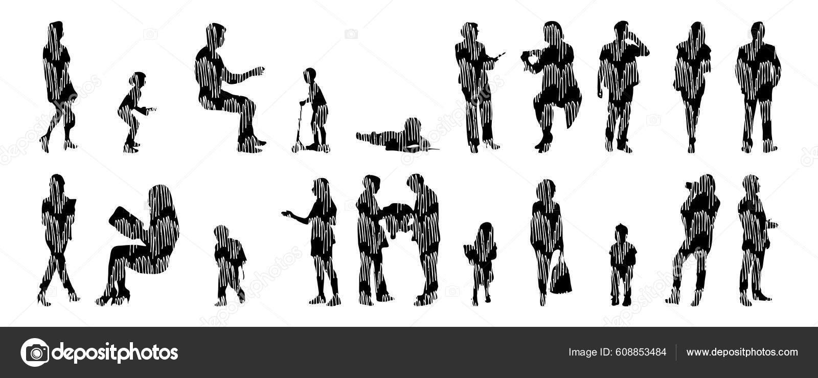 Vektor Silhuetter Disposition Silhuetter Människor Contour Ritning ...