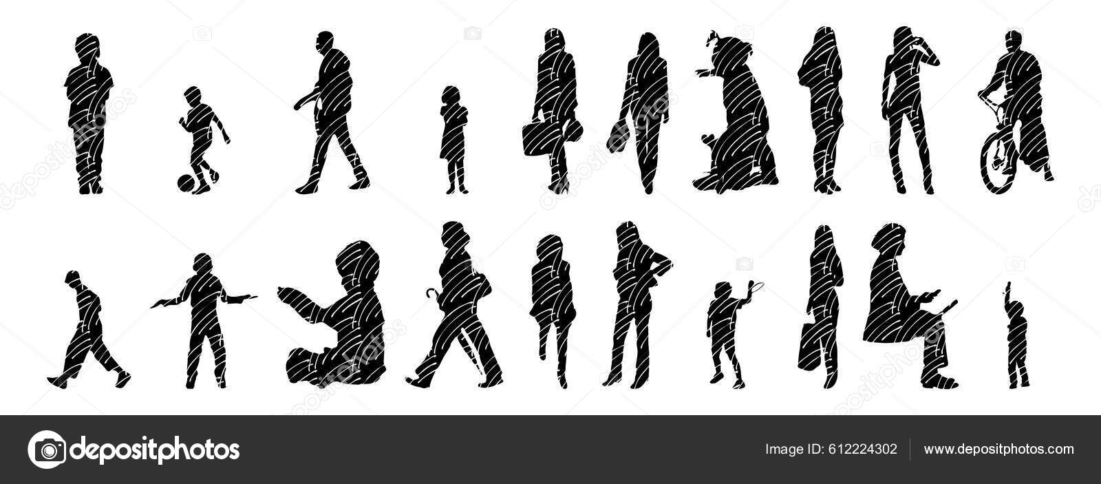 Vektor Silhuetter Disposition Silhuetter Människor Contour Ritning ...