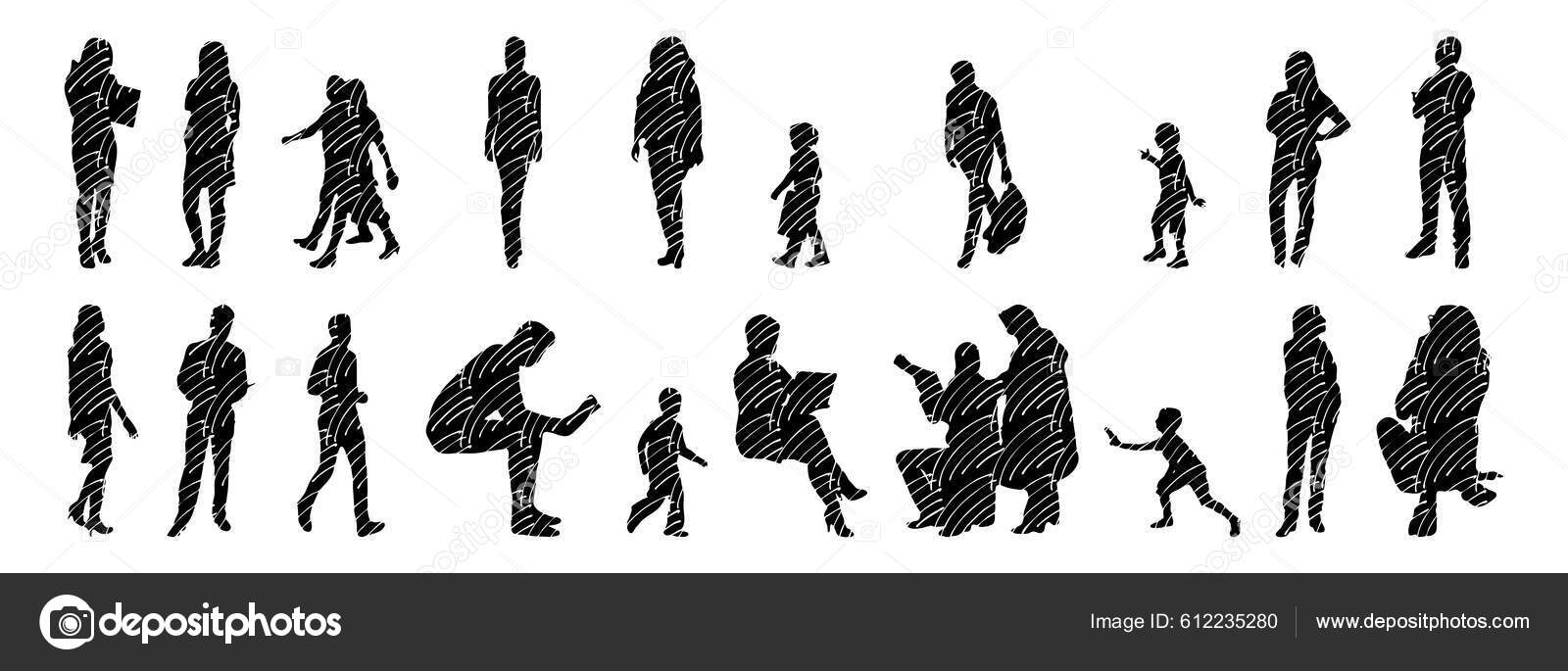 Vektor Sziluettek Vázlat Sziluettek Emberek Kontúr Rajz Emberek ...