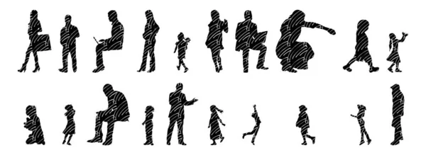 Vektor Sziluettek Vázlat Sziluettek Emberek Kontúr Rajz Emberek ...